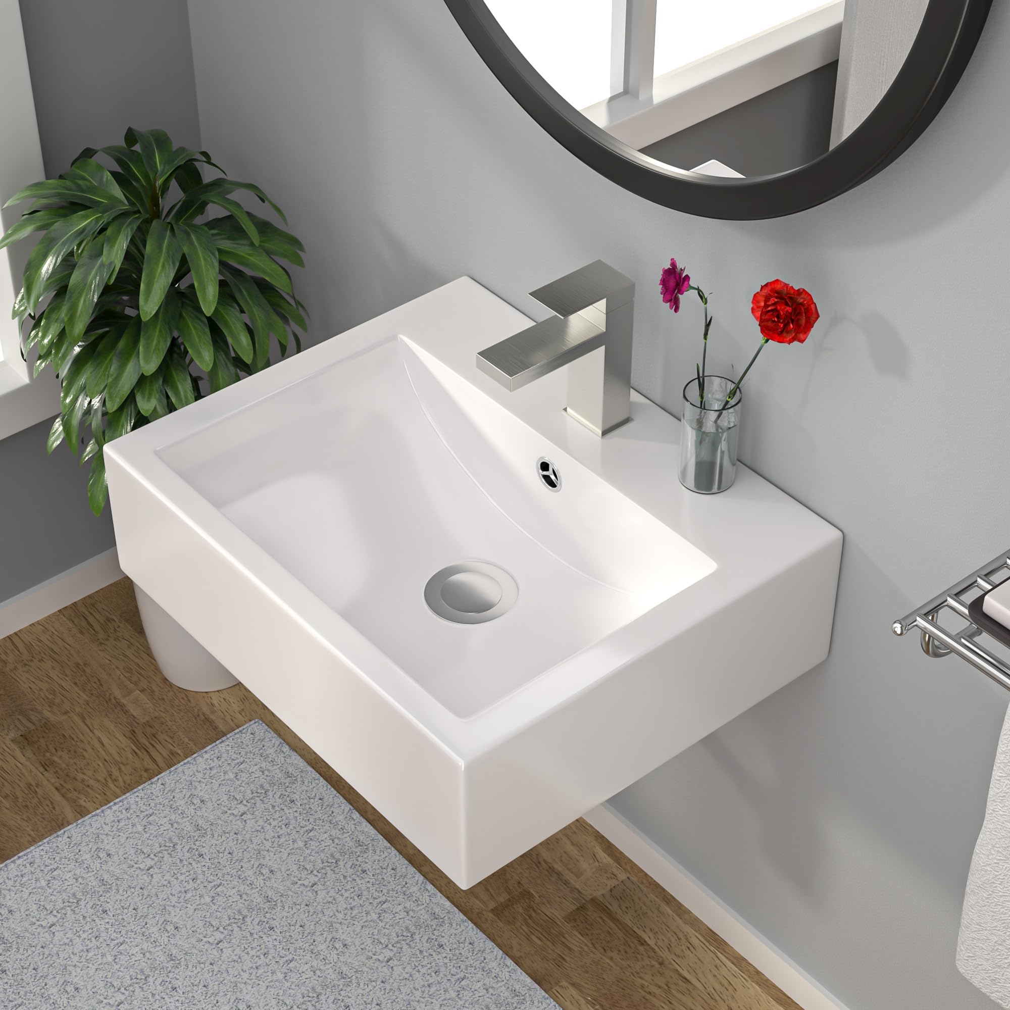 Snapklik.com : Kichae Wall Mount Vessel Sink - 21" X 16" Rectangle Wall ...