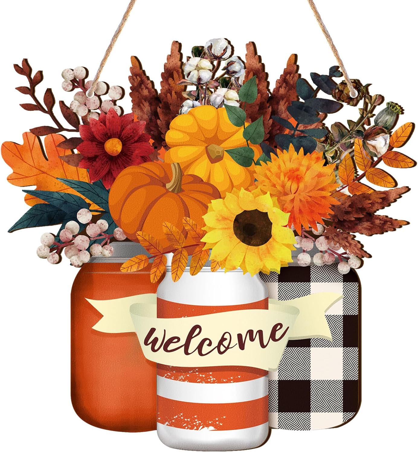 Amazon.com: Spiareal Fall Thanksgiving Door Decoration Wooden Welcome ...