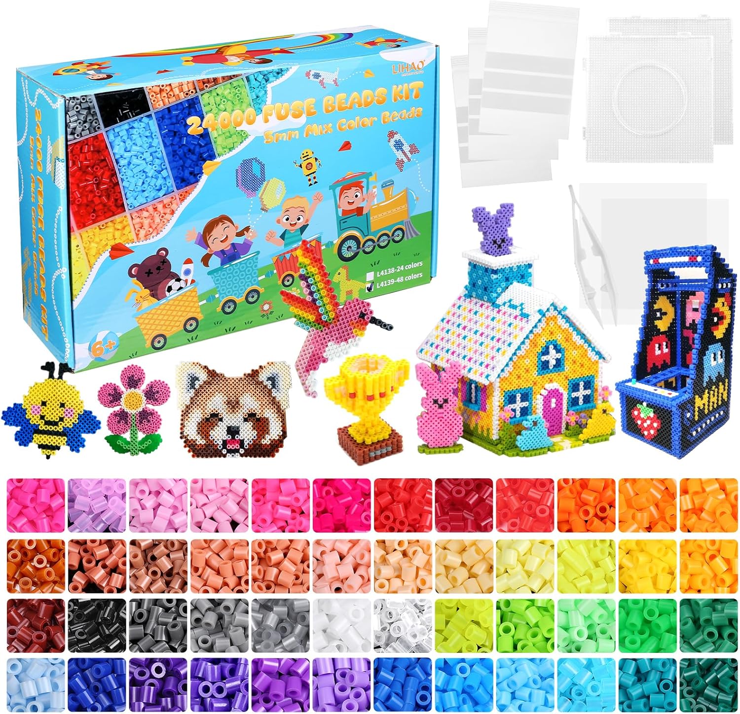LIHAO 24000 Bügelperlen Set Steckperlen Kinder DIY Perlen für Bügelperlen Platte als Kinder ...