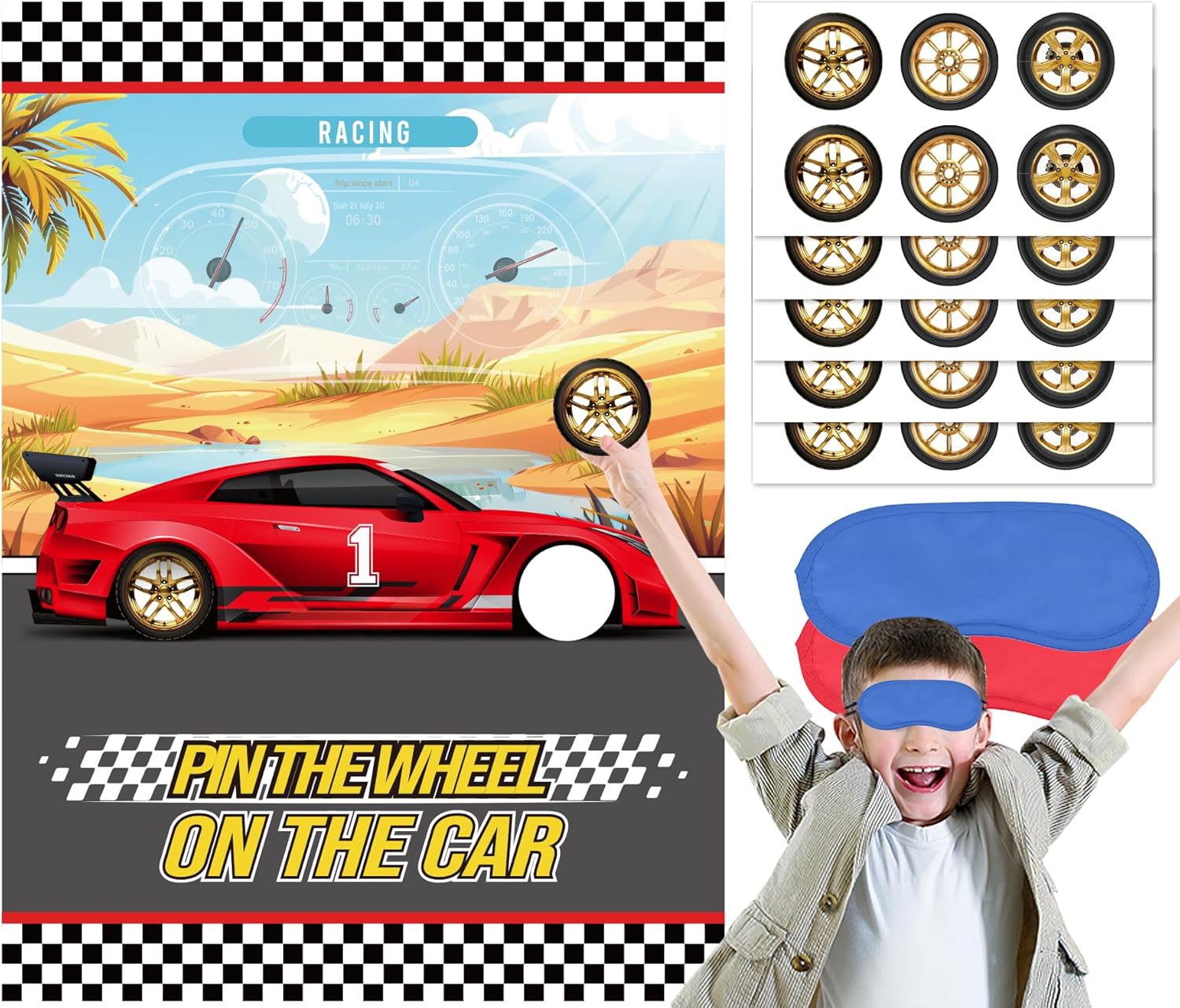 Amazon.com: WNINK Pin The Wheels On The Car Games, Cars Party Game with ...