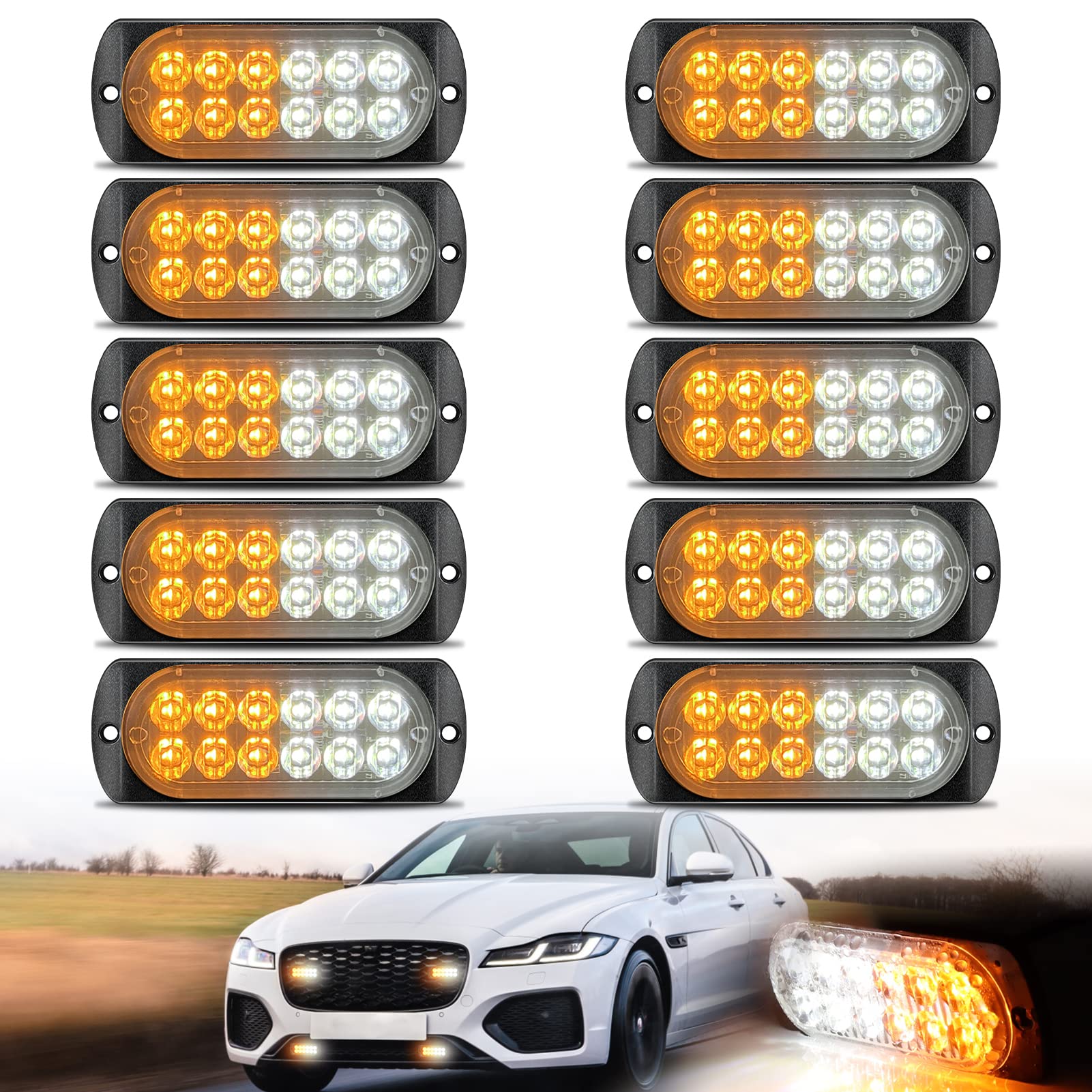 Snapklik.com : 10pcs 12-LED Emergency Strobe Light, Amber White Ultra ...
