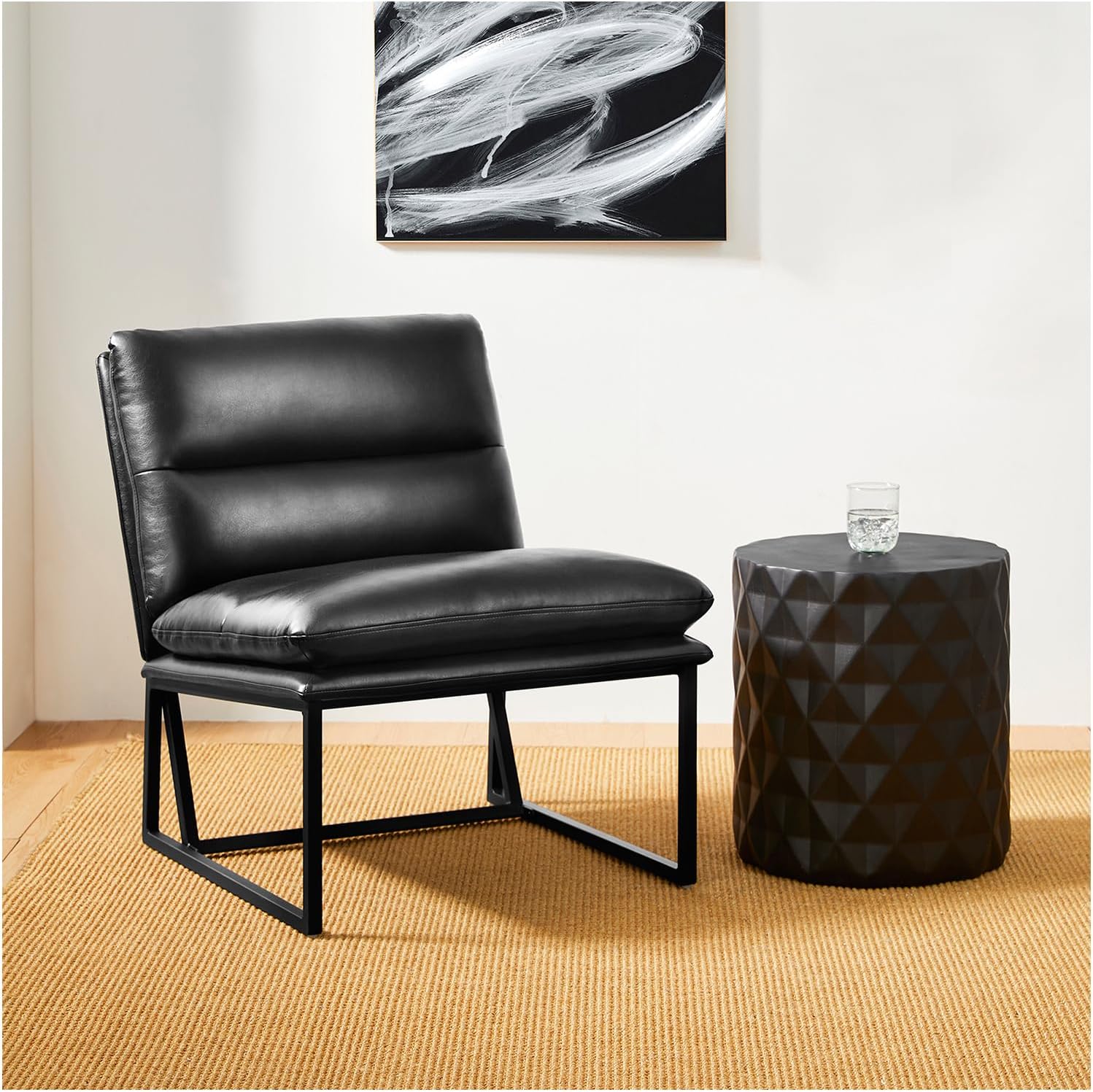 Amazon.com: Glitzhome Mid Century Modern Accent Chair, Black Thick ...