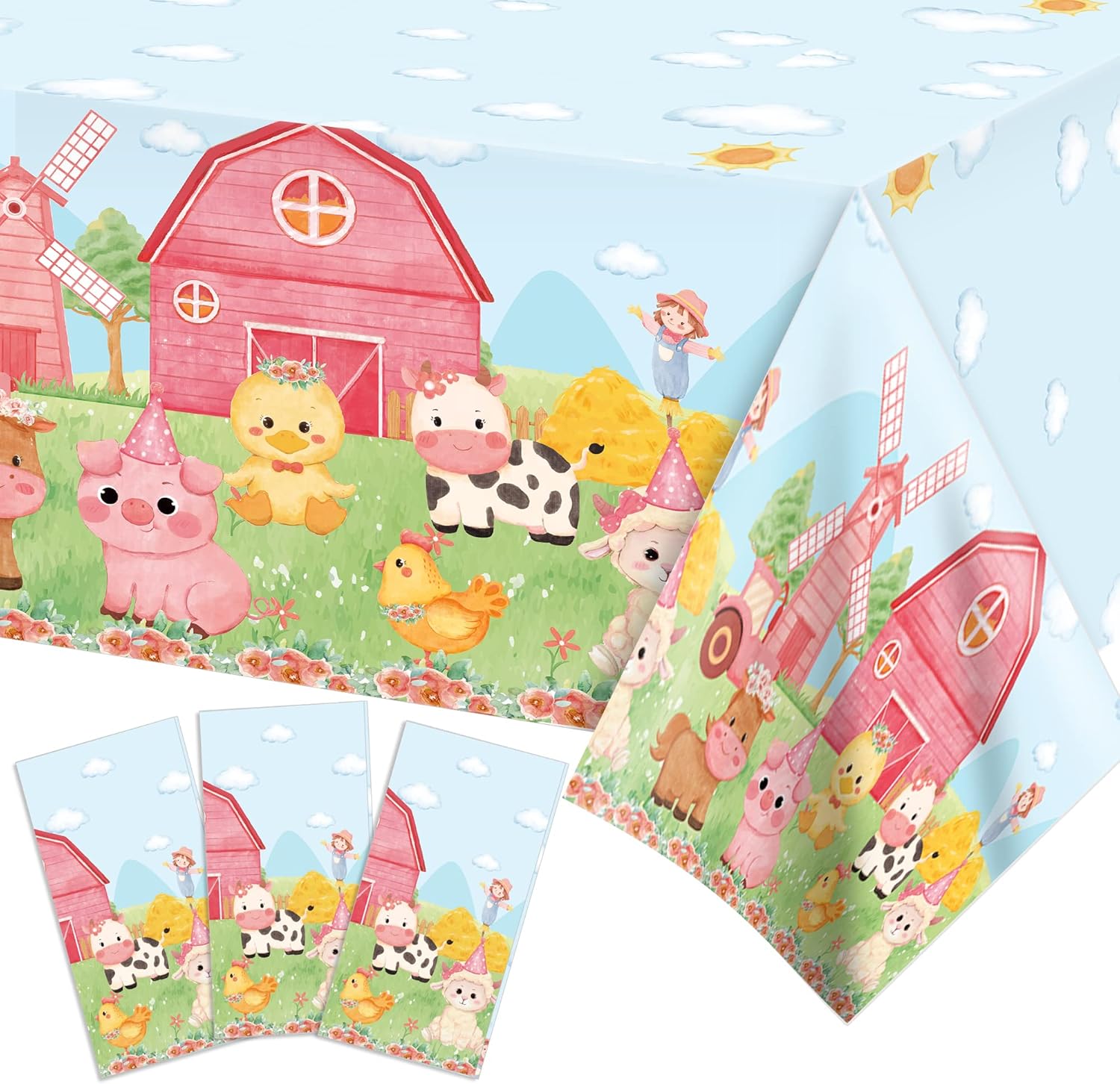 Amazon.com: 3 PCS Pink Farm Animal Birthday Party Tablecloth ...