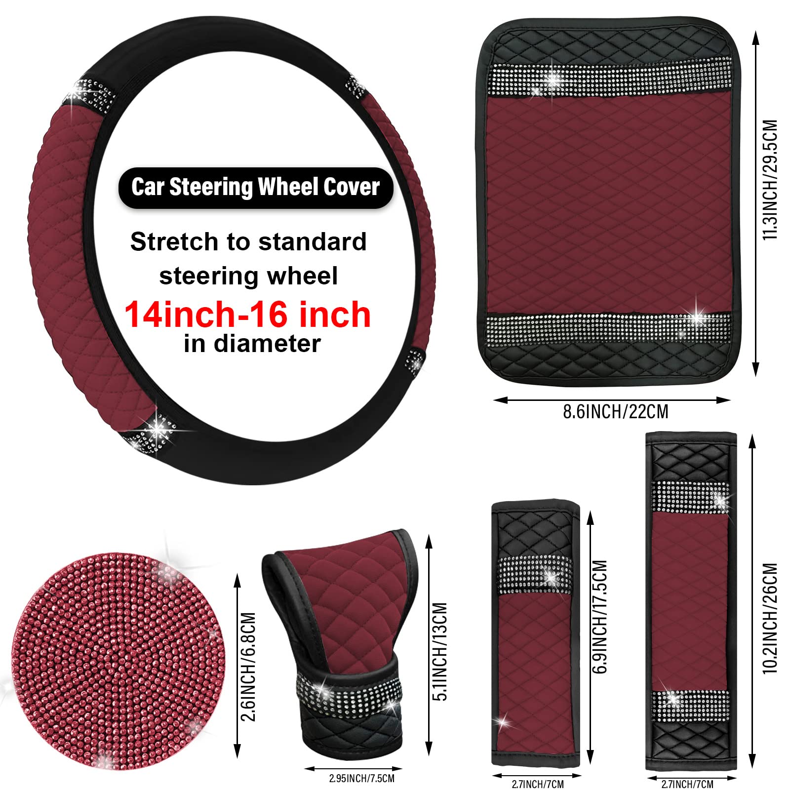 Snapklik.com : JINGSEN 11 PCS Bling Rhinestones Leather Car Accessories ...