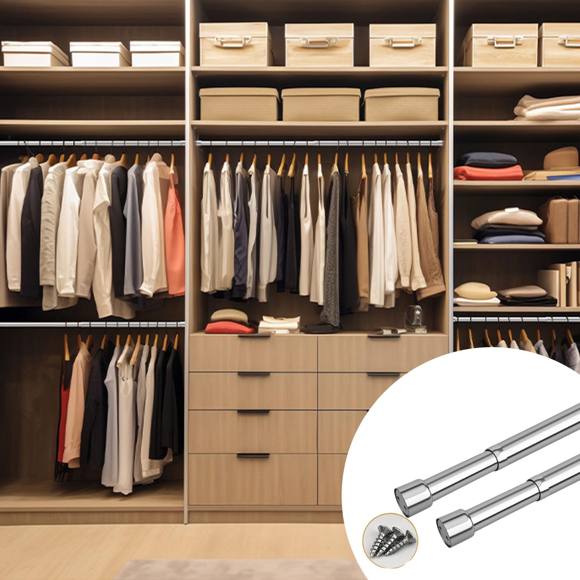 JIAMIAN 31cm-52cm Extendable Wardrobe Pole, Stainless Steel Wardrobe ...