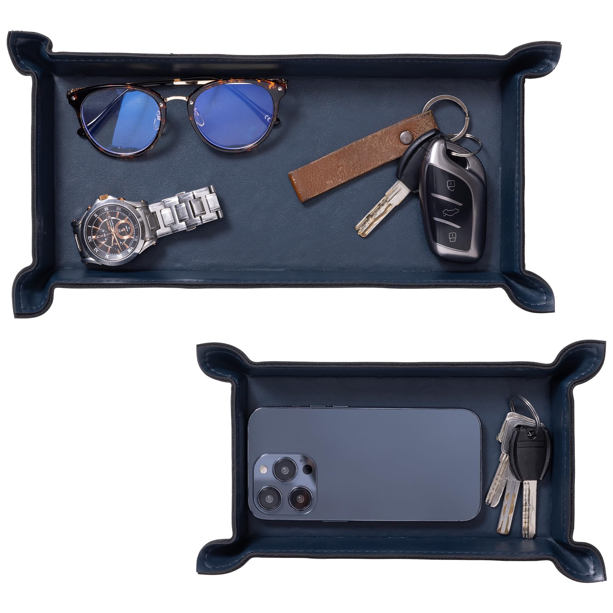 Amazon.com: Navaris Faux Leather Valet Tray Set of 2, Catch All Tray ...