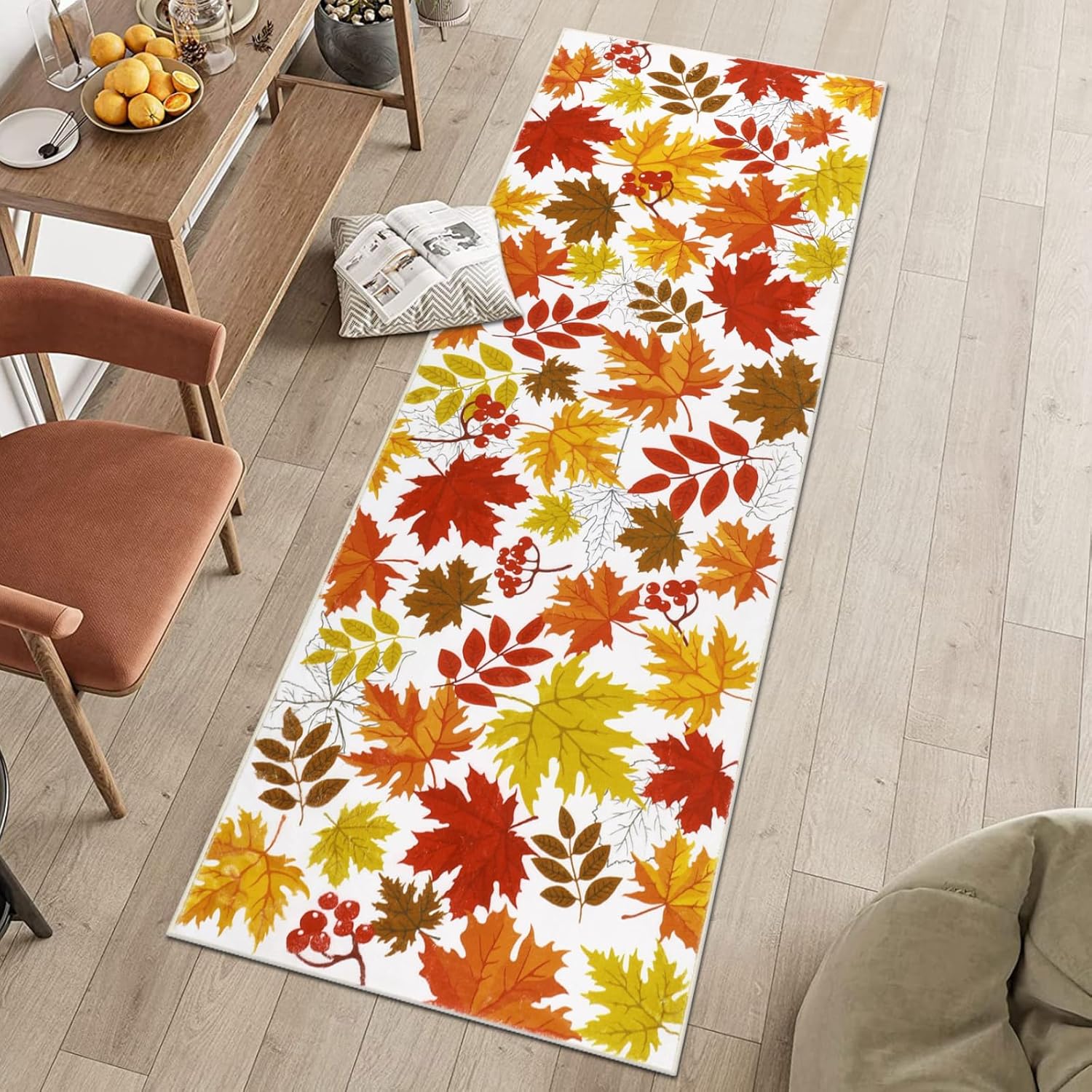 Amazon.com: Ileading Fall Runner Rug for Hallway Golden Maple Leaves Farmhouse Washable Kitchen ...