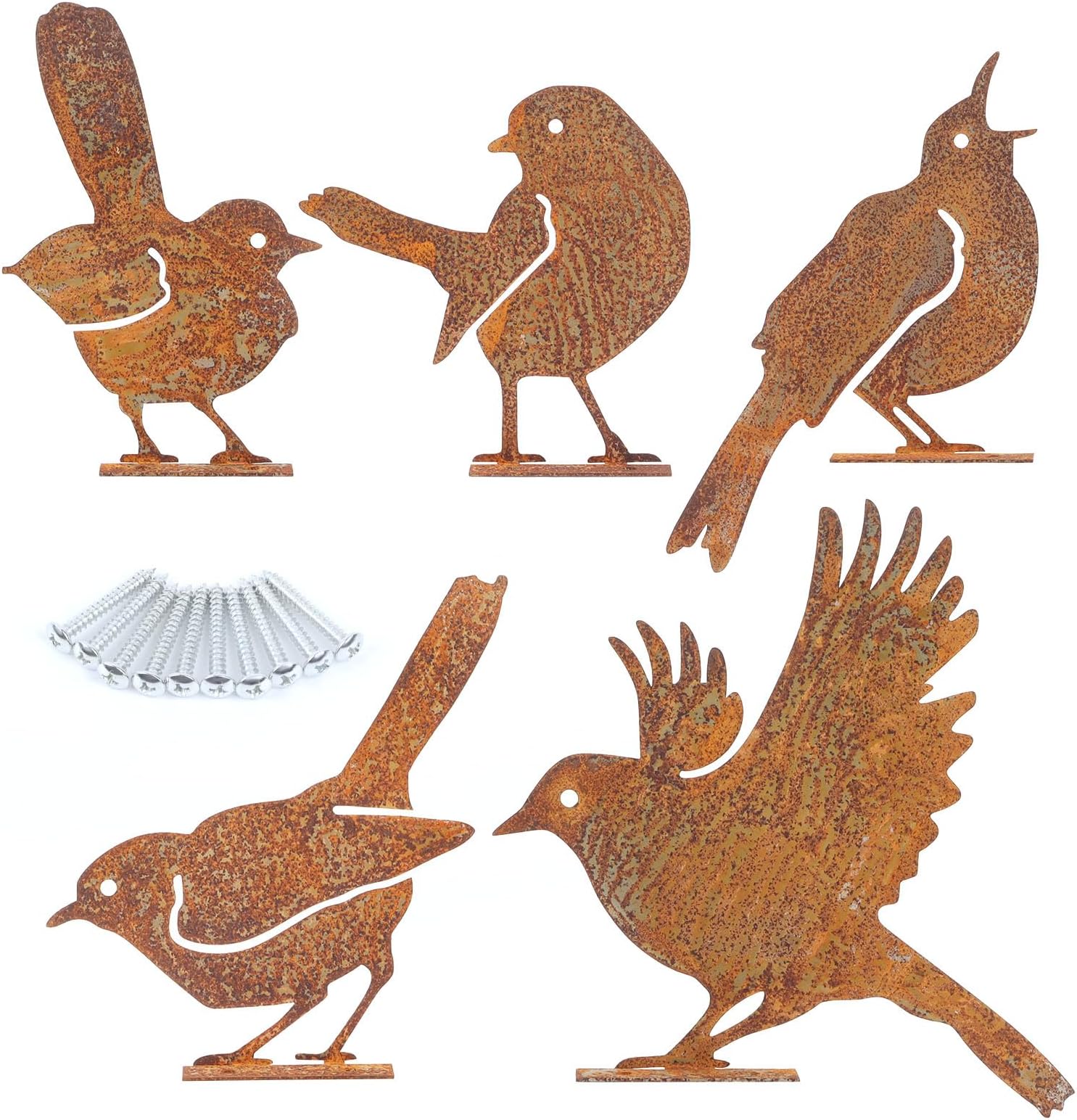 Amazon.com: MIRATE 5PCS Rusty Metal Birds Decoration,Outdoor Fence Yard ...