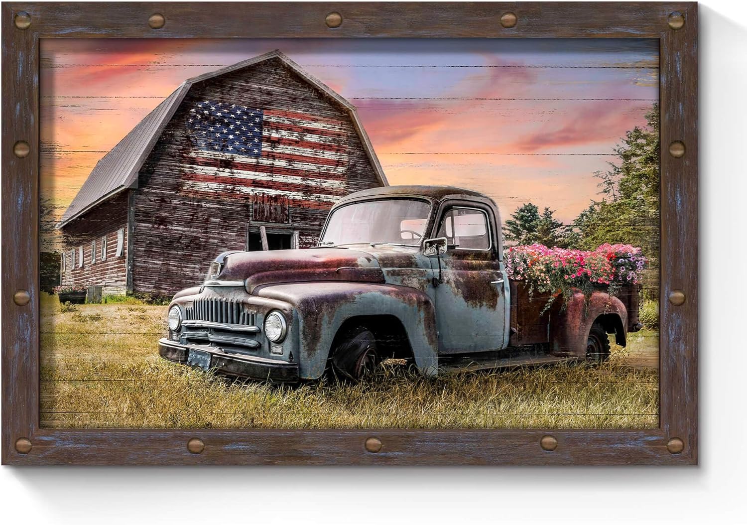 Amazon.com: Vintage Car Framed Wall Art: Large Rustic Old Truck Wooden ...