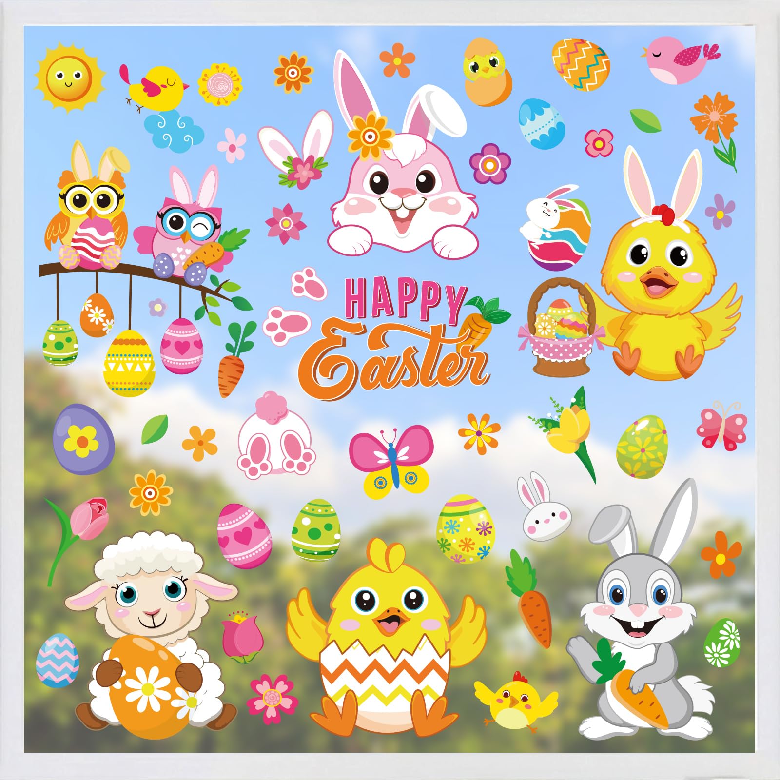 Amazon.com: Whaline 9 Sheets Easter Window Clings Cartoon Egg Bunny ...