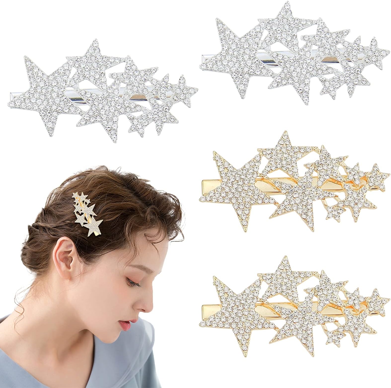 Amazon.com : OIIKI Star Hair Accessories: 8pcs Elegant Metal Rhinestone ...