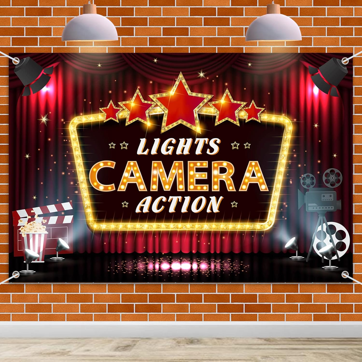 Amazon.com : HAMIGAR 6x4ft Lights Camera Action Banner Backdrop - Movie ...