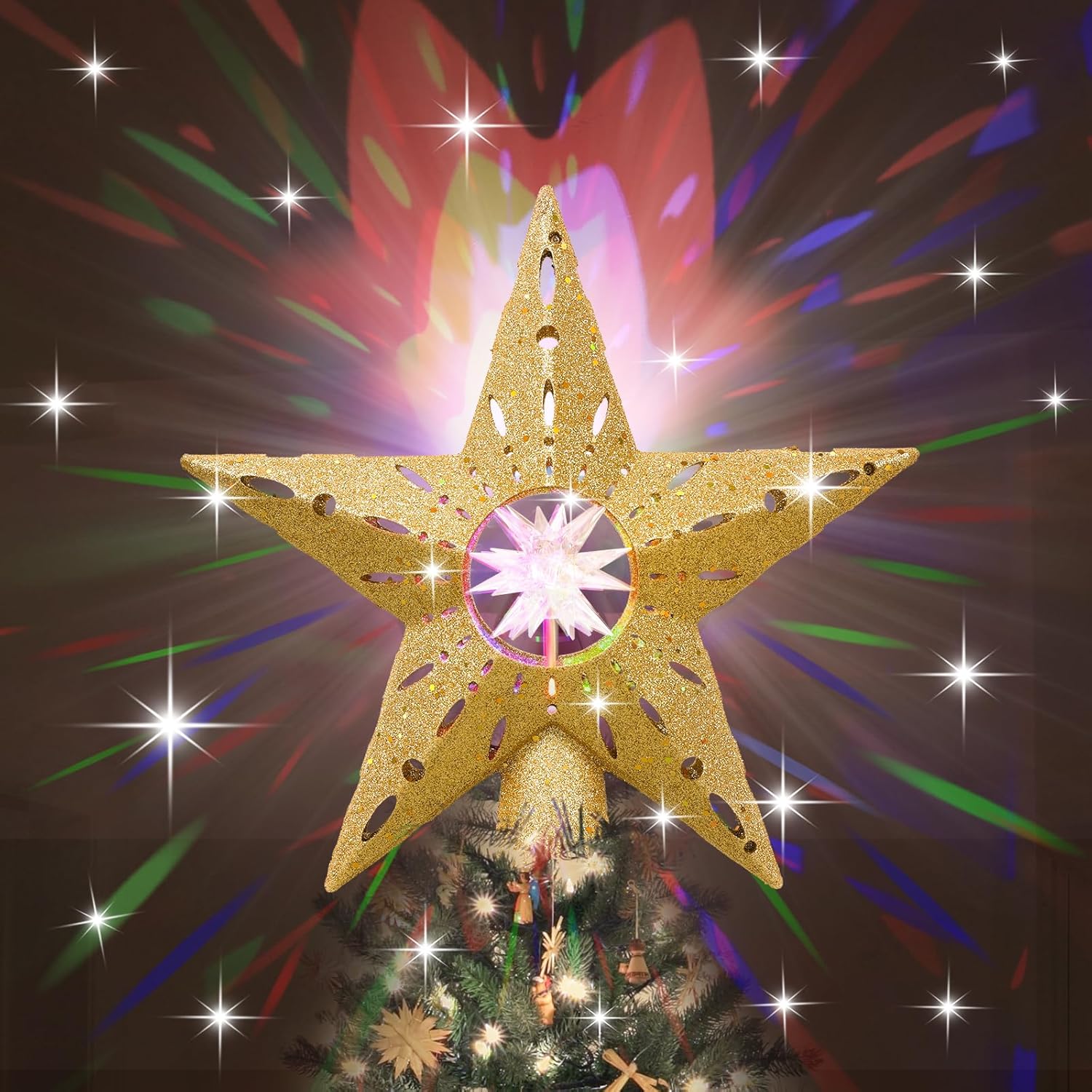 Amazon.com: 2024 New Christmas Tree Topper Lighted Star, Christmas Tree ...