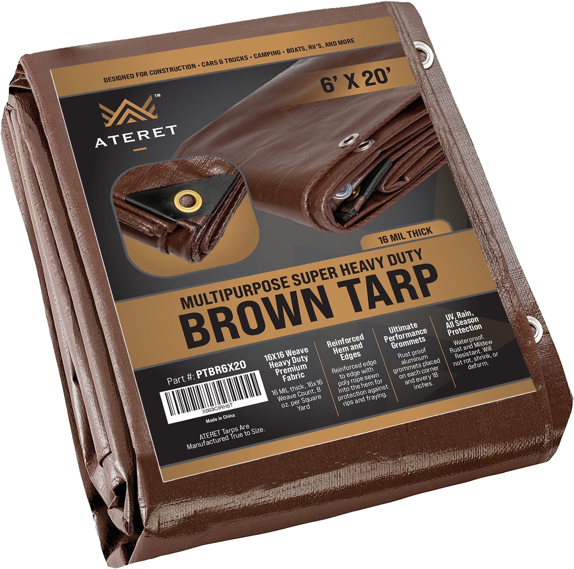 4 ft. x 20 ft. Super Heavy Duty 8 OZ. Brown Tarp - 16 Mil Thick - Wood ...