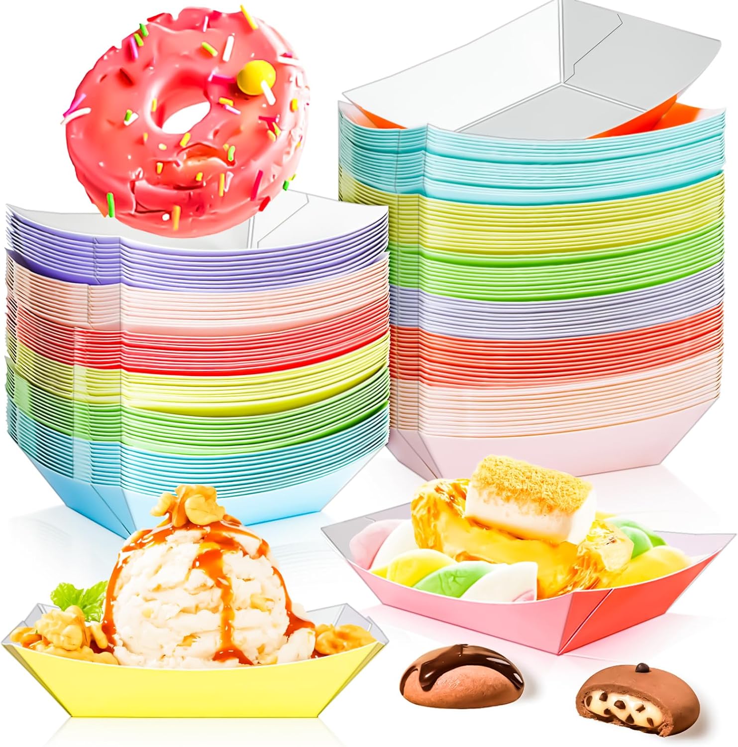 Amazon.com: MotBach 80 Pack Colorful 1/2Lb Paper Food Boat Trays ...