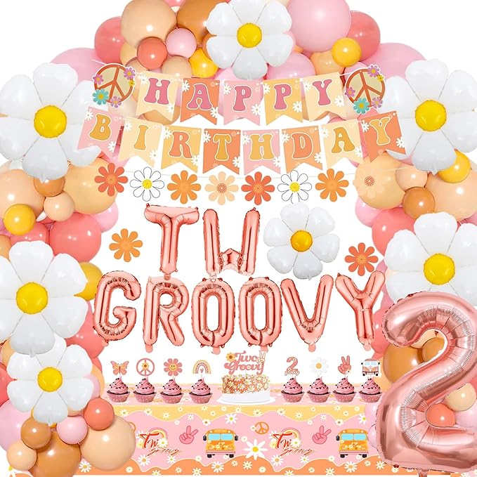 Amazon.com: Tsoifu Two Groovy Birthday Decorations for Girl 2nd ...