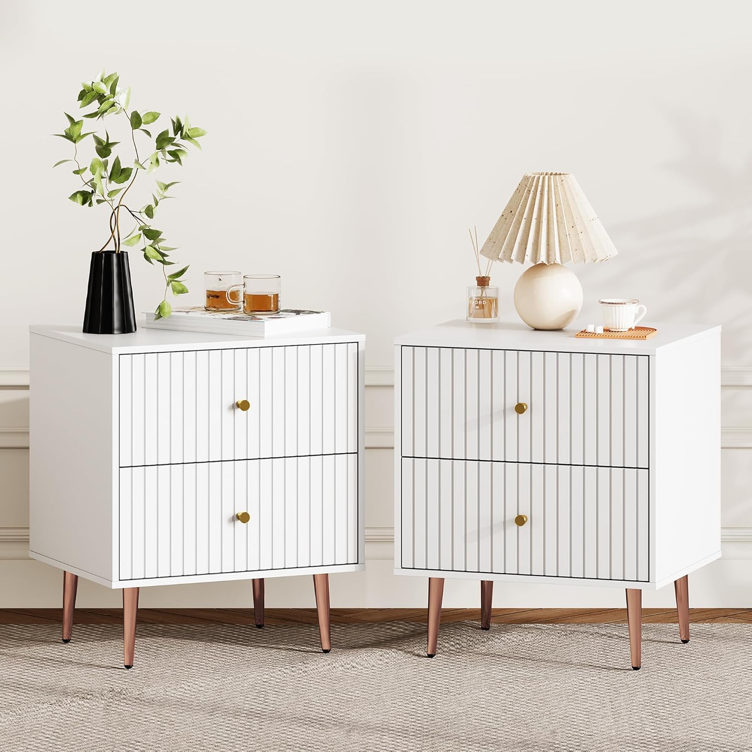 Amazon.com: ZYKZYK White Nightstands Set of 2,Modern Bedside Table with ...