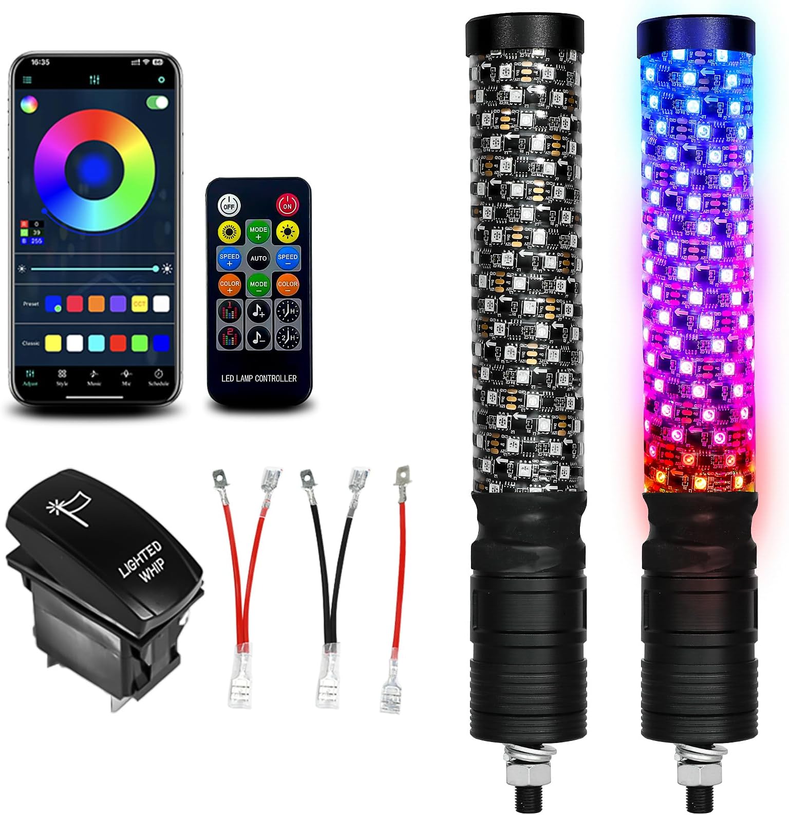 Amazon.com: LED Antenna Whip Lights for UTV ATV, Spiral Light Up RGB LED Lighted Whip Light for ...