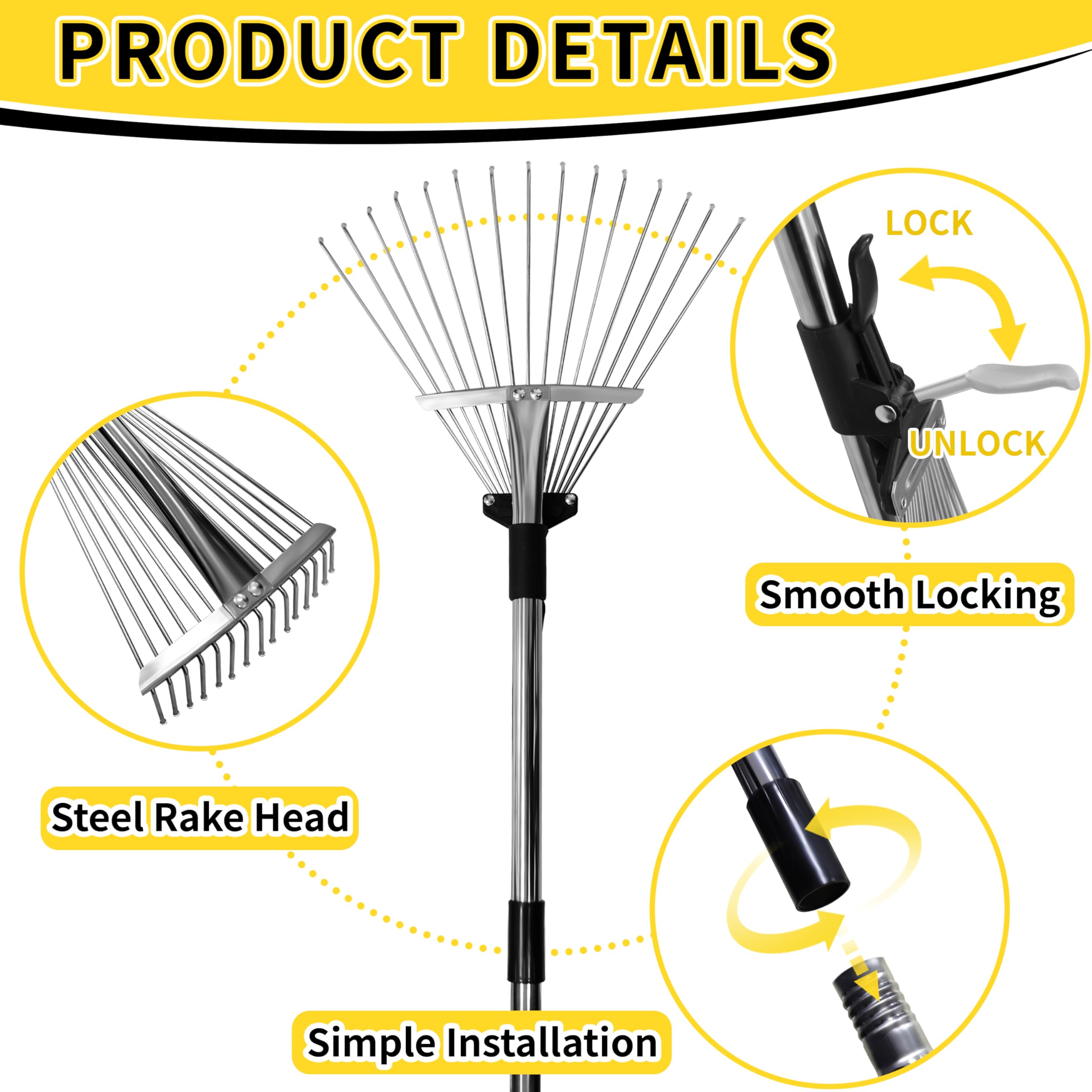 Snapklik.com : Garden Rake For Leaves,Heavy Duty Metal Adjustable Leaf ...