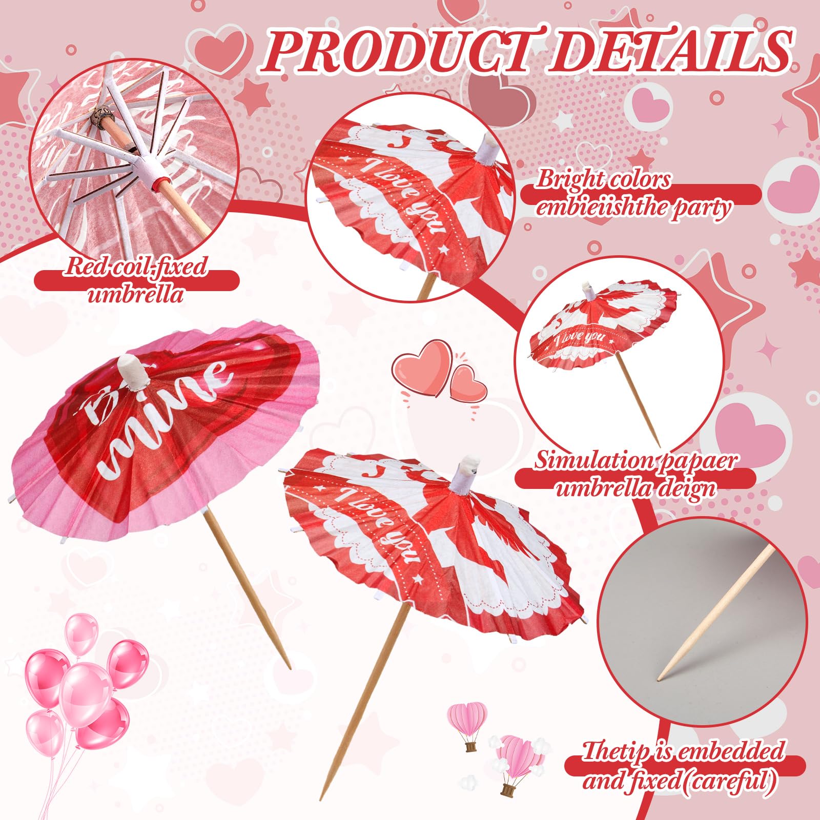 Snapklik.com : Chengu 300 Pcs Valentines Day Cocktail Umbrellas For ...