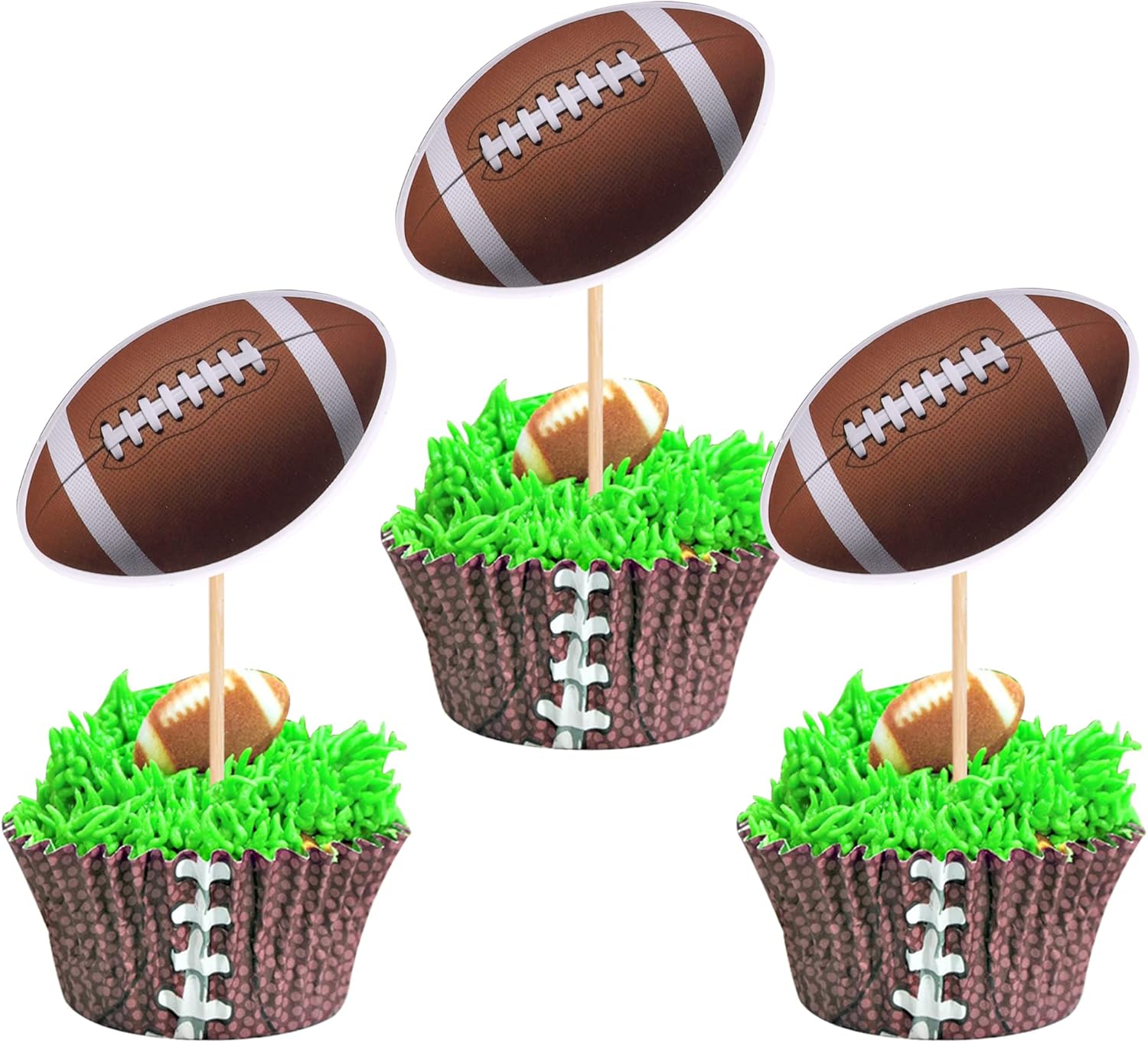 Amazon.com: 24 PCS Rugby Ball Cupcake Toppers Sports Ball Theme ...