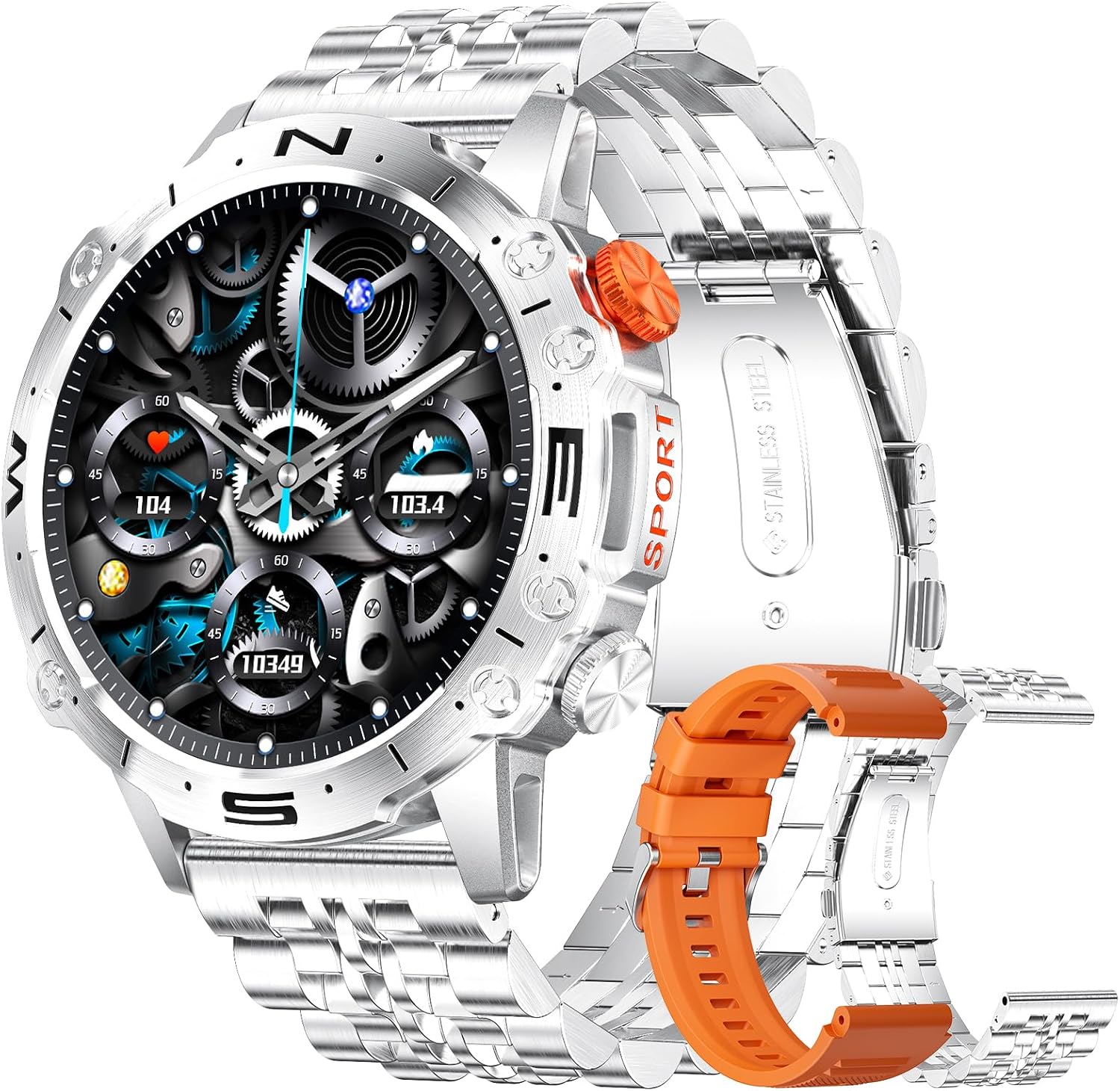 Amazon.com: ESFOE Silver Smartwatch for Men ST19 + Replacement ...