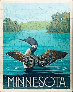 Amazon.com: MyPuzzle Minnesota: Loon, Vintage Poster - Premium 100 ...
