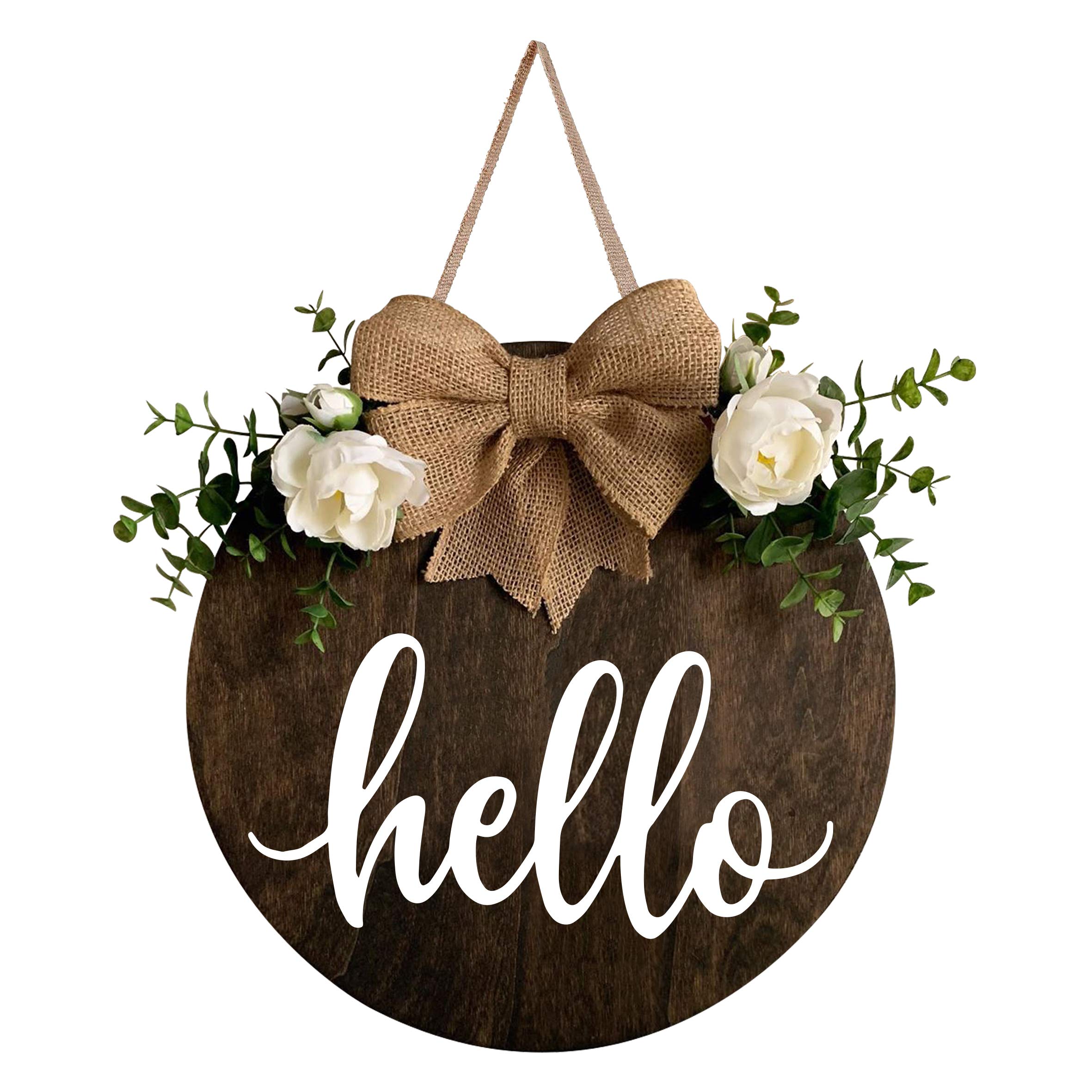 Amazon.com : MayAvenue Hello Wreaths Decor Sign Front Door, Round Wood ...
