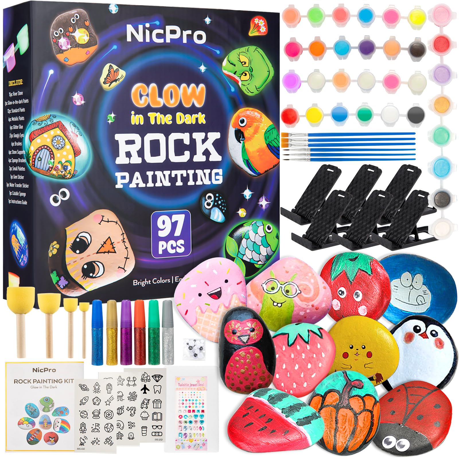 Amazon.com: Nicpro 97PCS Rock Painting Kit Glow in The Dark & Metallic ...