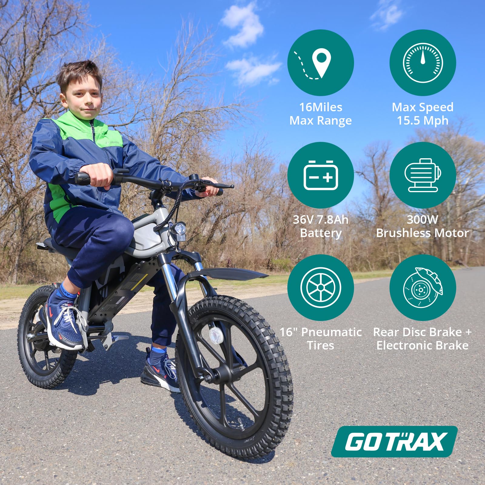 Snapklik.com : Astra Electric Dirt Bike, 16" Pneumatic Tires, Max 16 ...