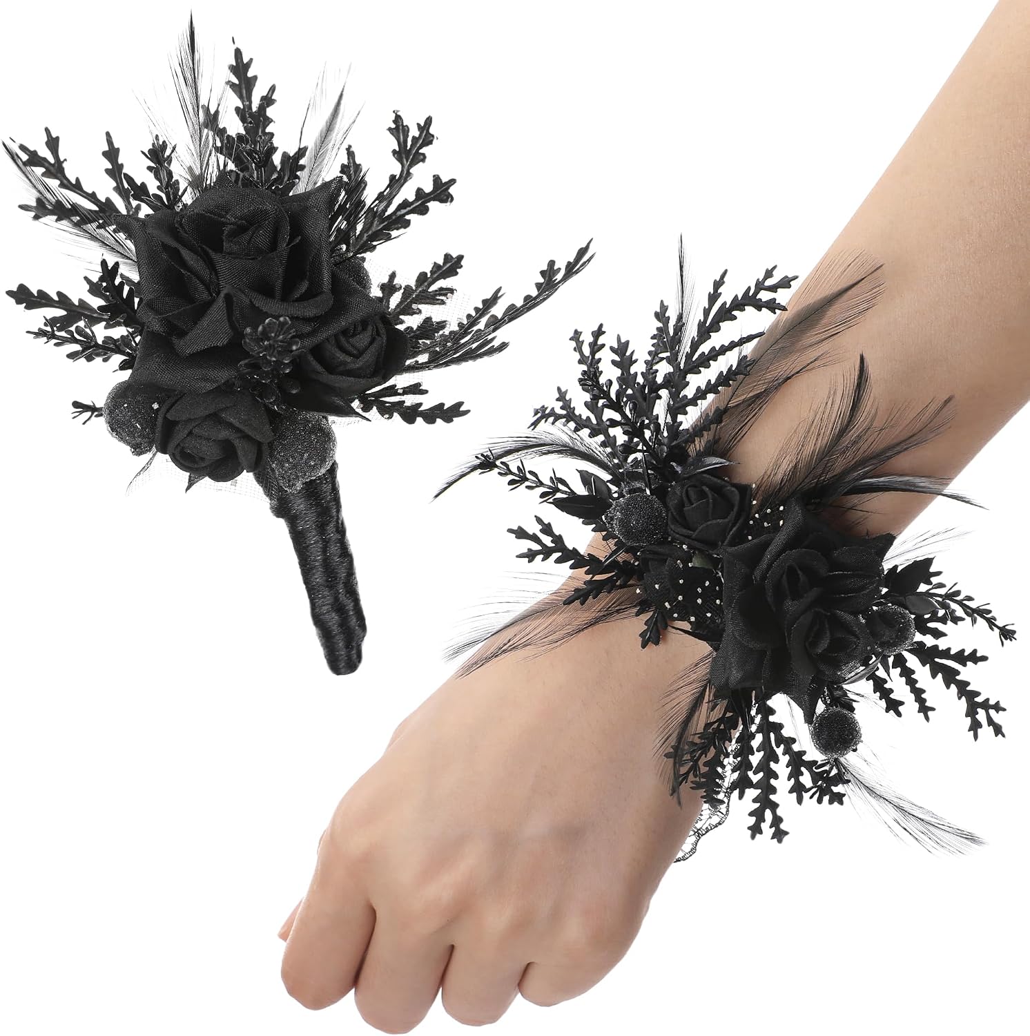 Amazon.com: PartyforU Black Gothic Wedding Corsage Boutonniere - Dark ...