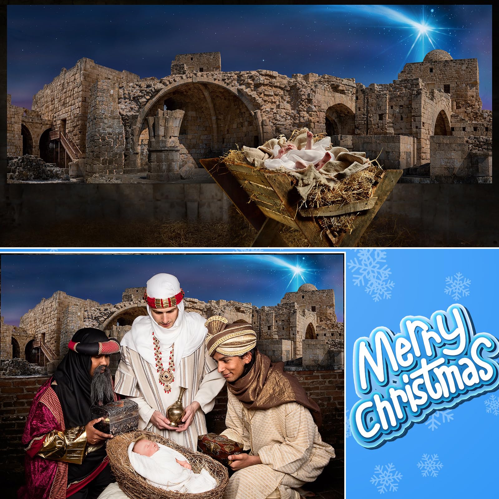 Bethlehem Backdrop BELECO 9x6FT Fabric Christmas Manger Scene Backdrop ...