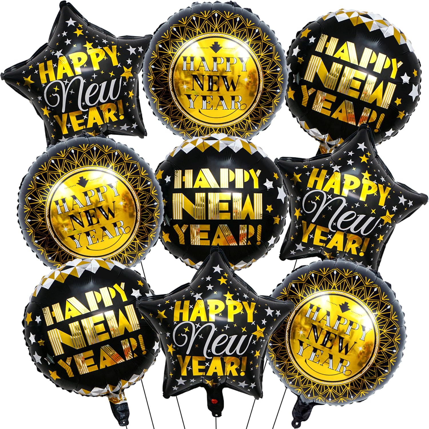 Amazon.com: Black and Gold Happy New Year Balloons, 18 Inch New Years ...