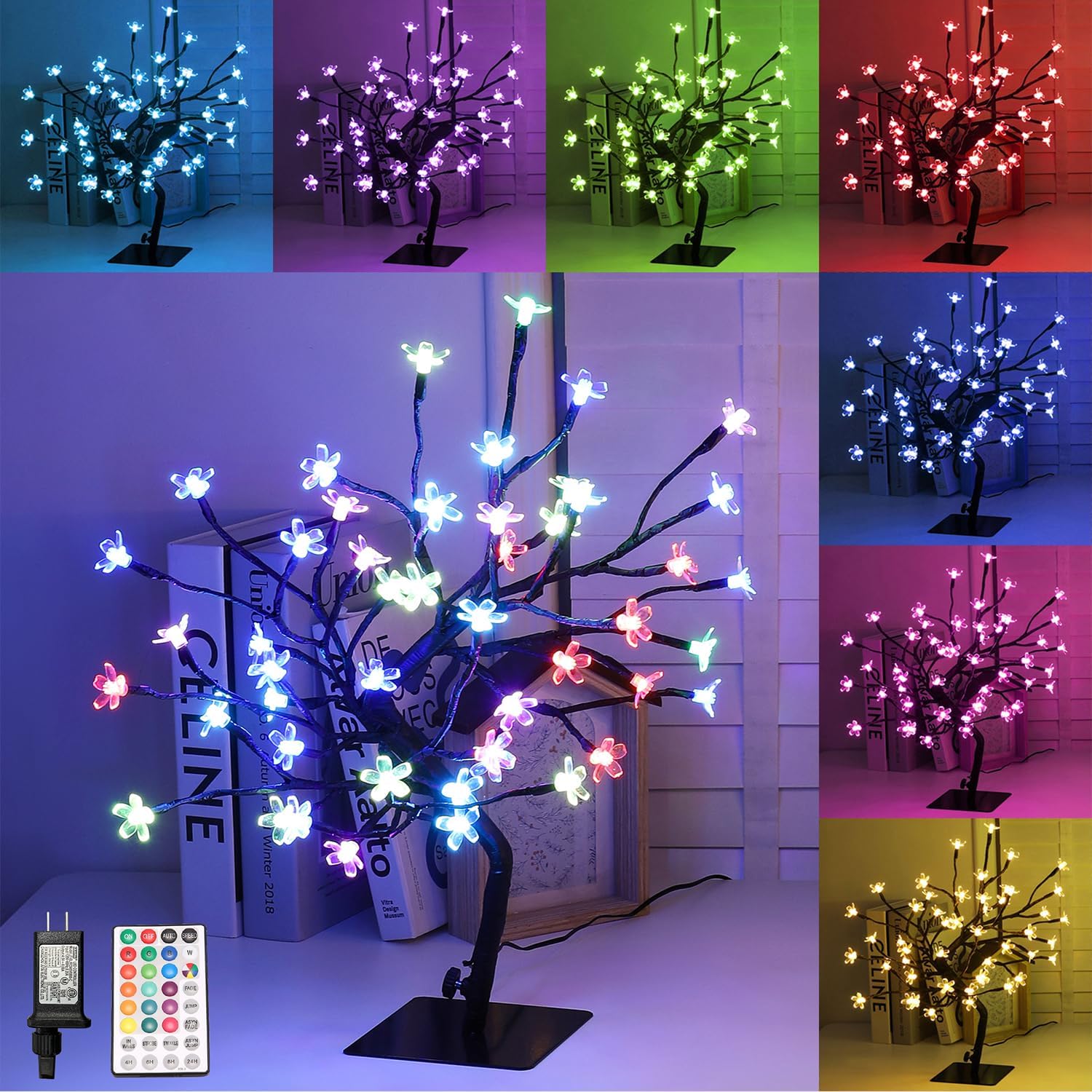 Amazon.com: LightsUp RGBW Cherry Blossom Tree, 16.2" H LED Bonsai Tree ...