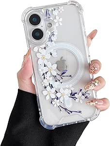 Amazon.com: DEFBSC Magnetic Case for iPhone 16 Work with Magsafe, Clear Floral Flower Pattern ...
