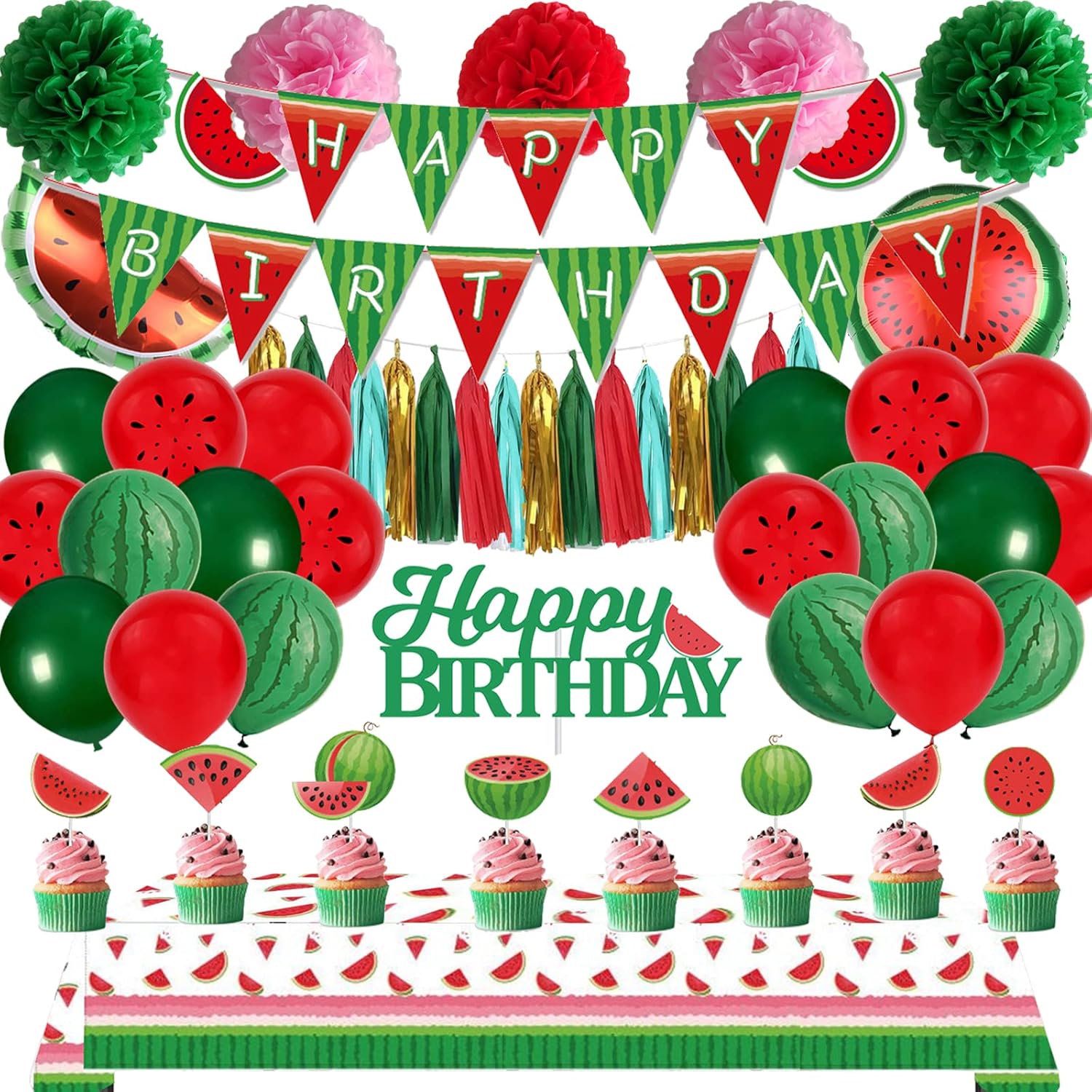 Amazon.com: Watermelon Birthday Party Decorations Set, Watermelon Happy ...