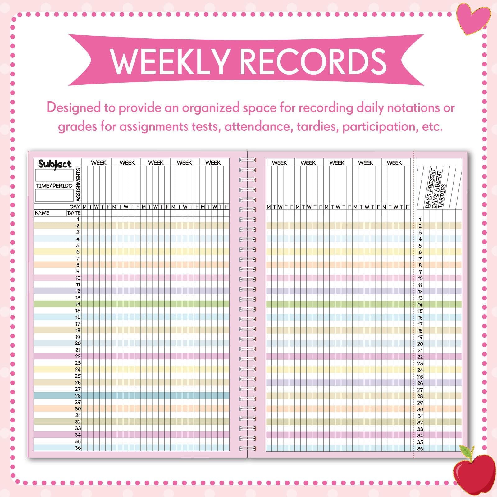 Snapklik.com : Fuyoooo Teacher Record Book Teacher Grade Book Spiral Bound Record Class ...