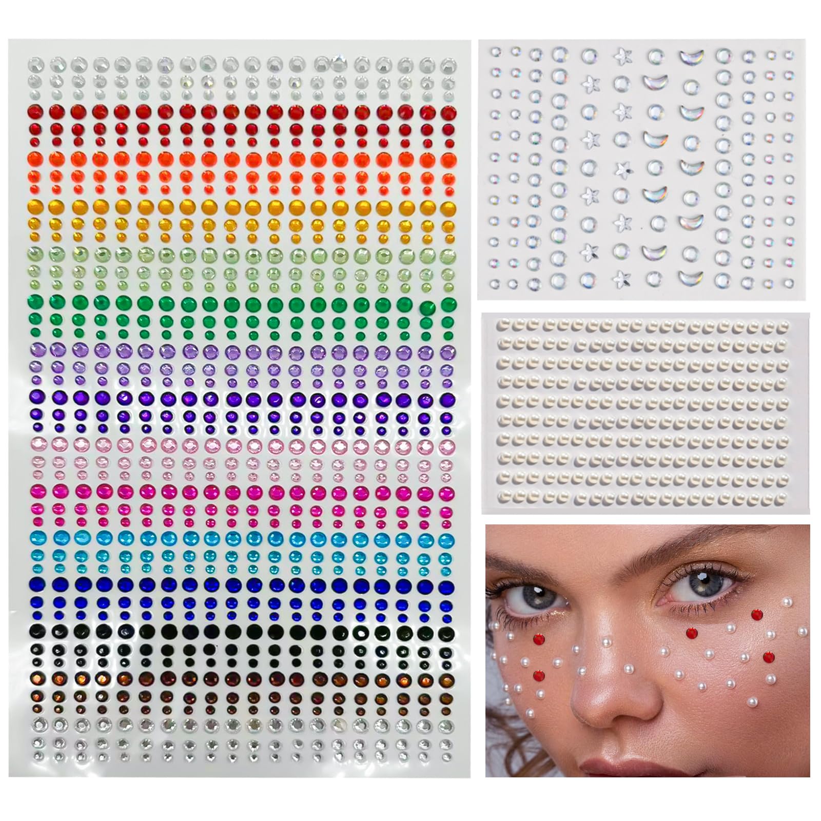 1230pcs Temporary Face Diamonds Stick On Rhinestones Acrylic Festival ...