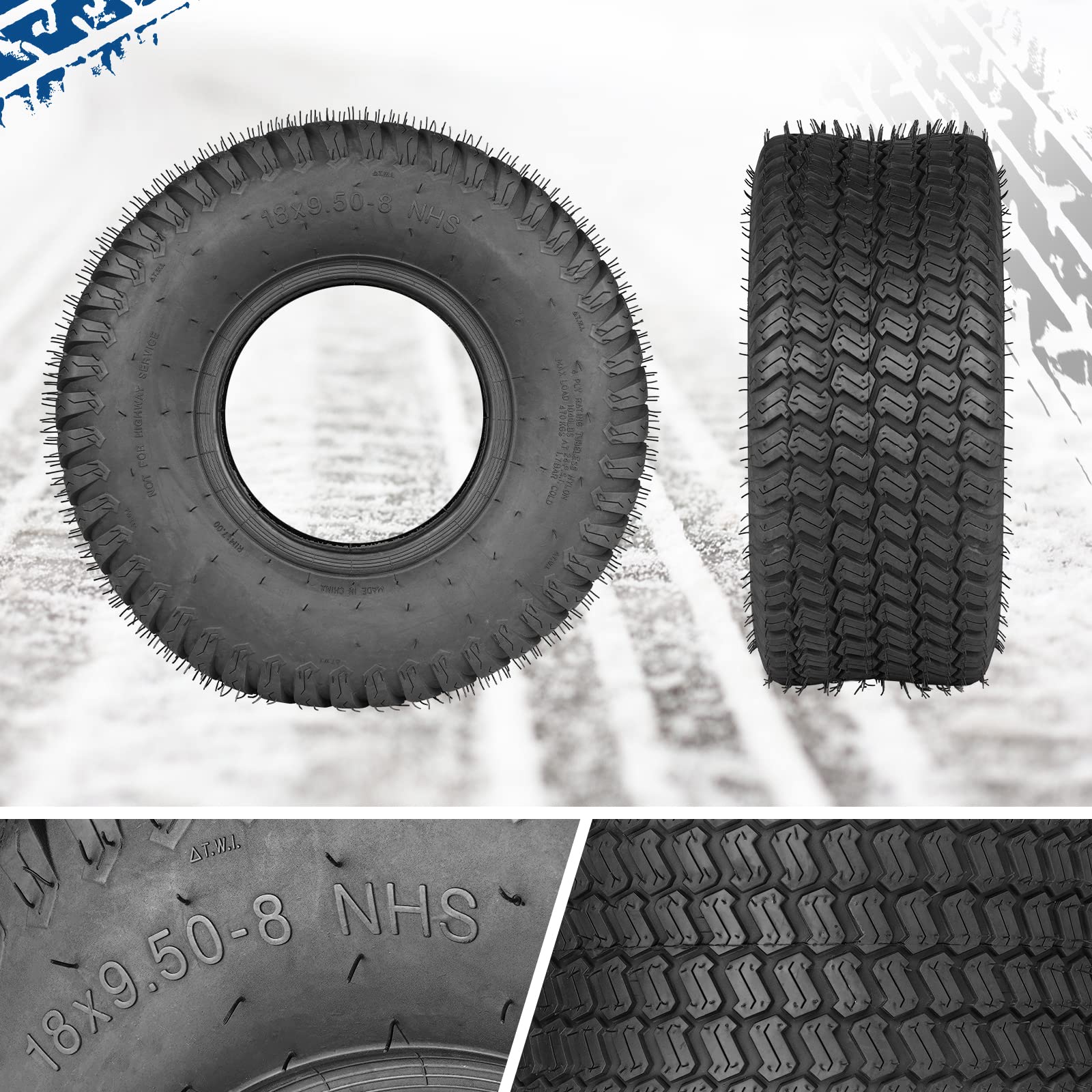 2 Pack 18x9.50-8 Pneumatic 4pr Tubeless Tires for Riding Lawn Mower ...