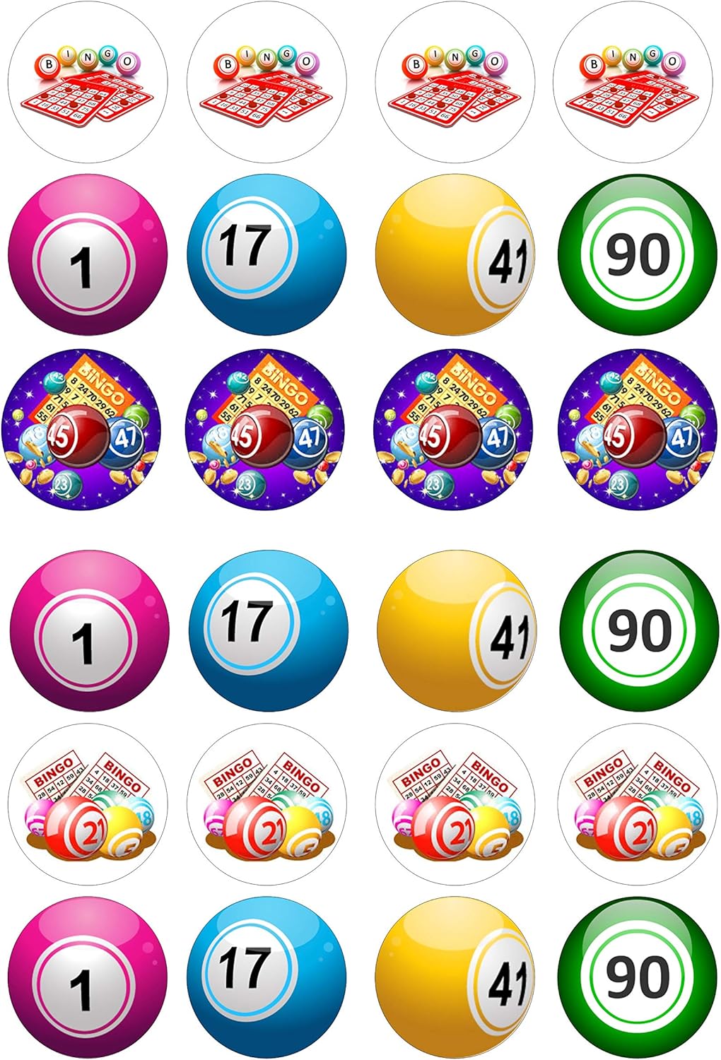24 edible Bingo party decorations Iced Cake Toppers Icing Cupcake ...