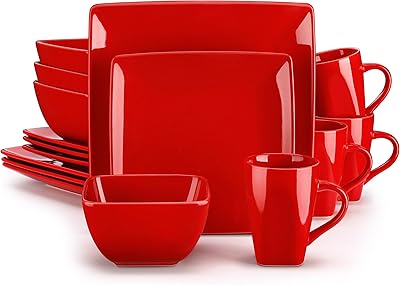 Amazon.com | American Atelier 16 Piece Bianca Bead Dinnerware Set, Red ...
