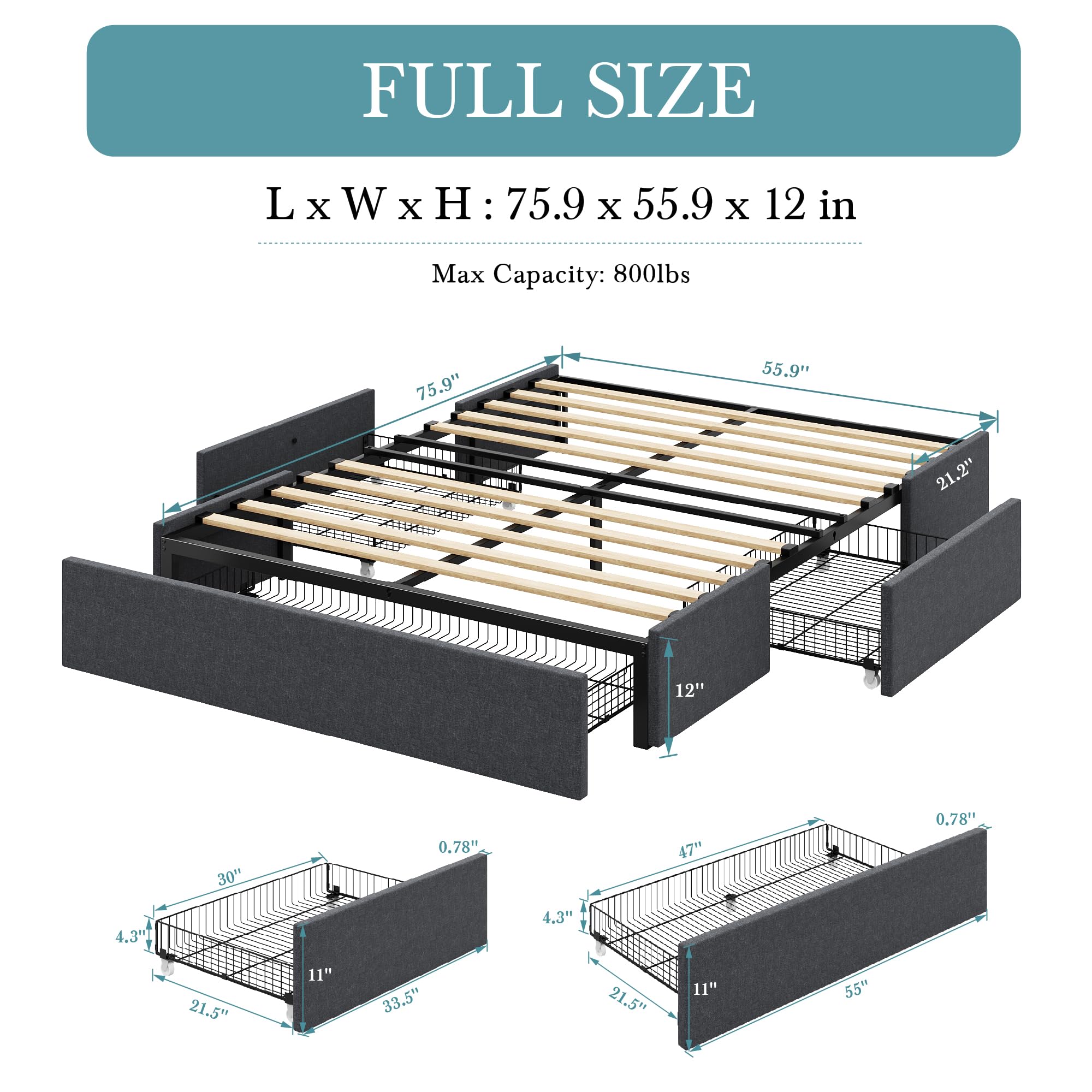 Snapklik.com : HOOMIC Upholstered Full Platform Bed Frame