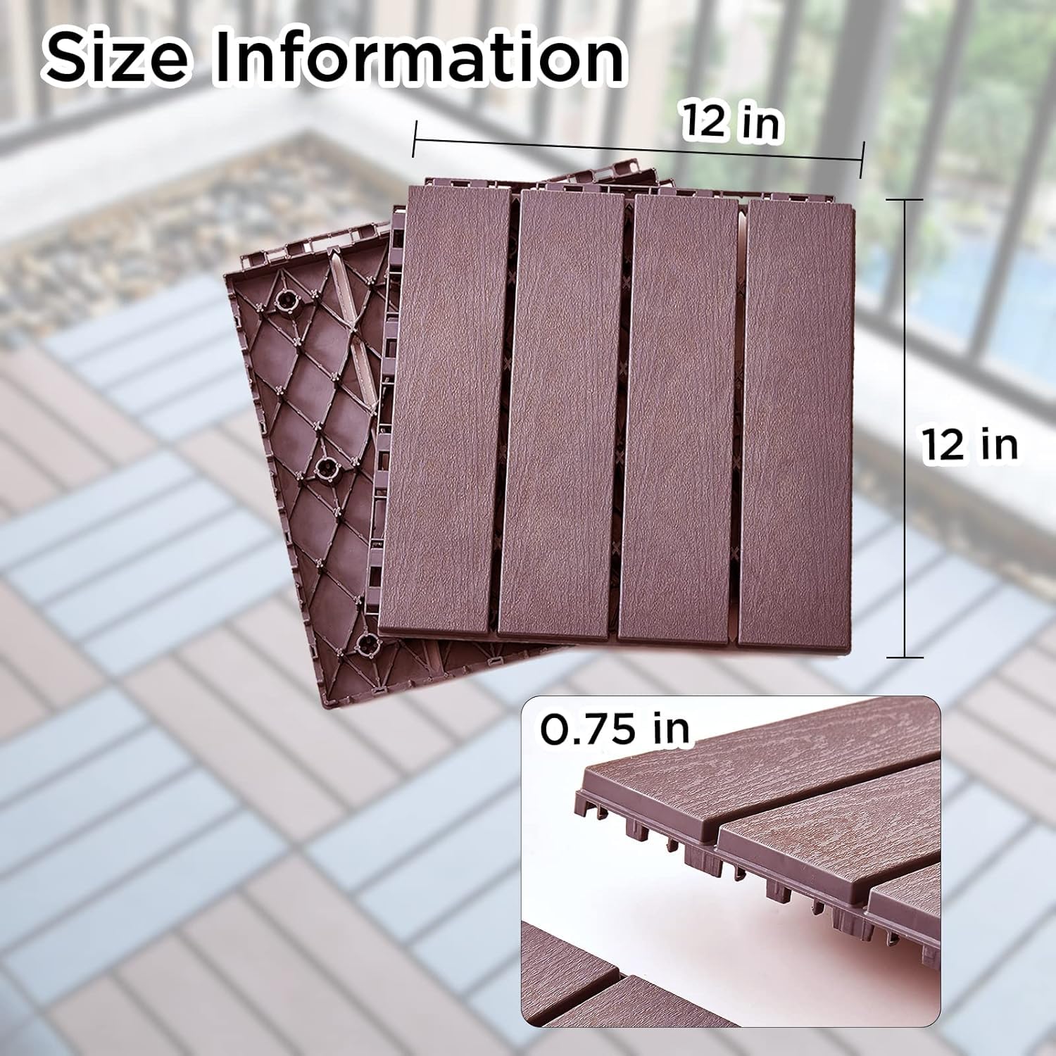 Plastic Interlocking Deck Tiles, 38 Pack Patio Deck Tiles, 12"x12" Wood ...