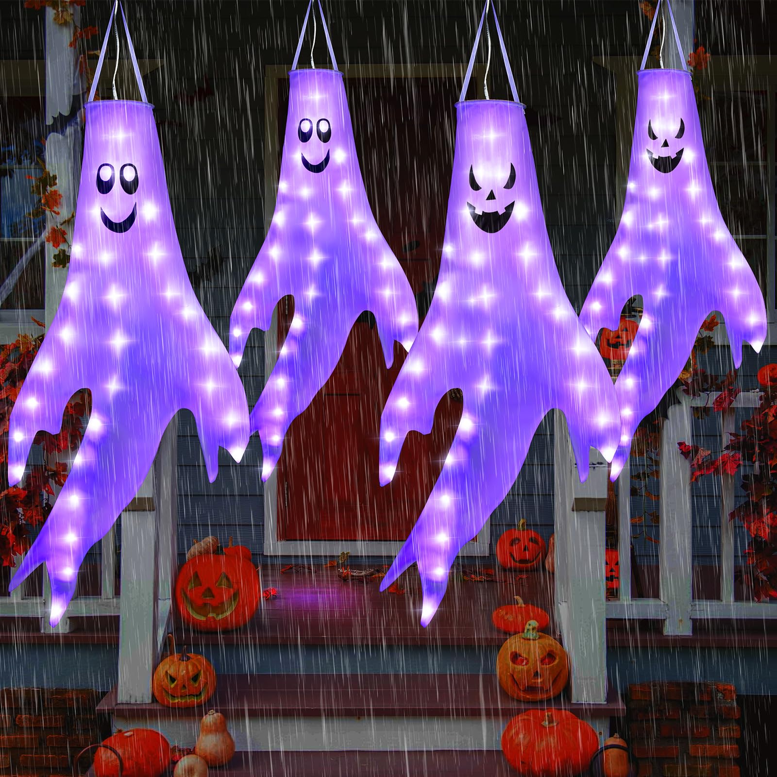 Snapklik.com : 4 Pack Halloween Ghost Windsocks, Solar Powered Glowing ...