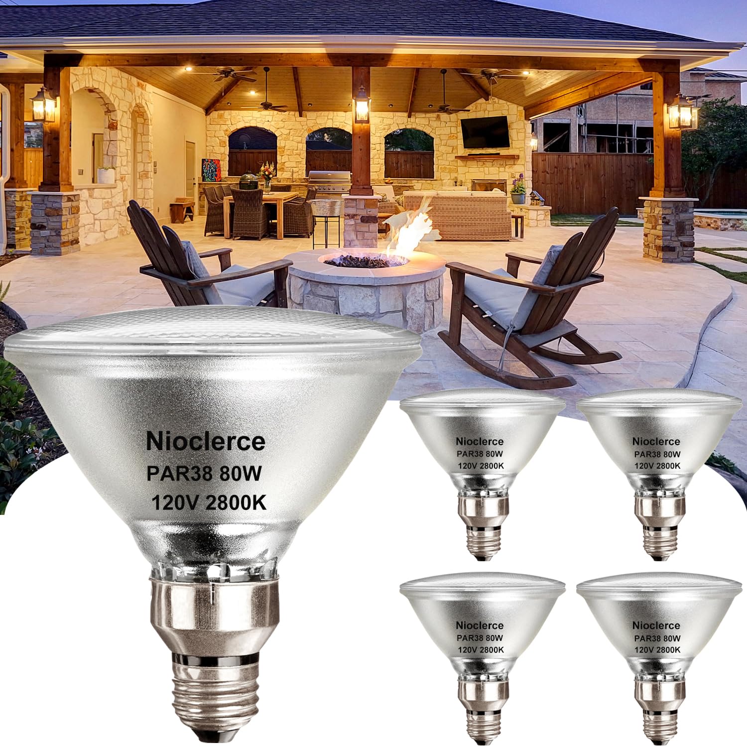 Nioclerce PAR38 Flood Light Bulbs - 4 Pack 80W PAR38 Halogen Bulb 120V ...