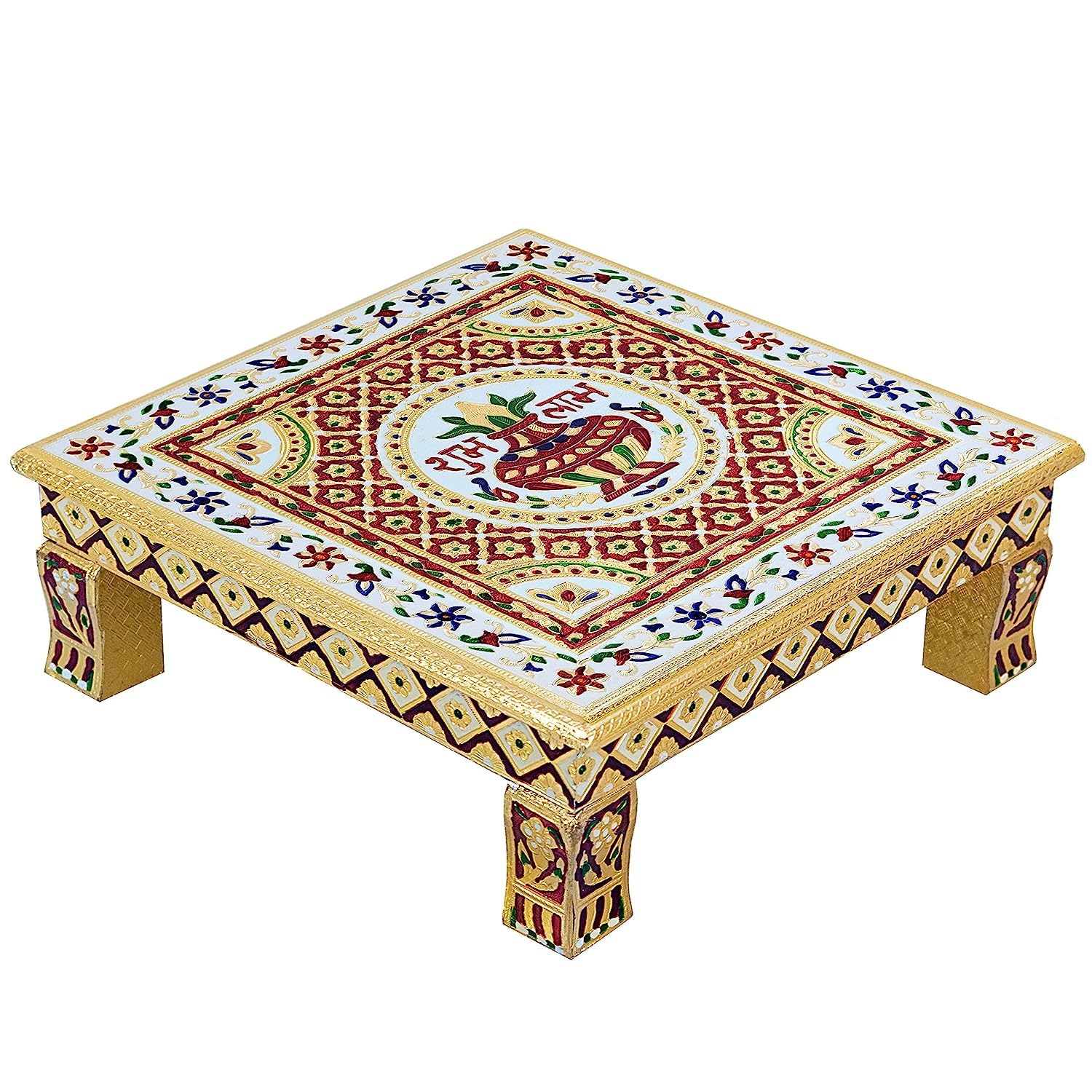 Sgr Handicrafts Square Puja Bajot Stool For Home & Office Decor Wooden ...