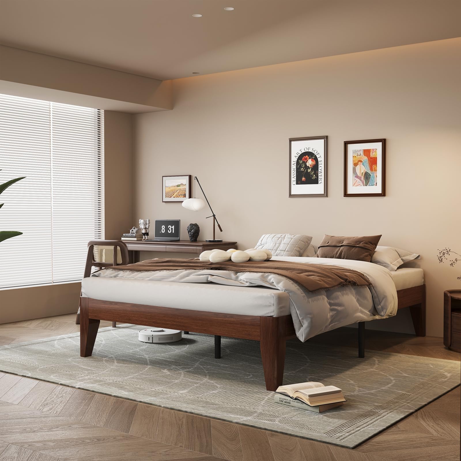 Amazon.com: VOVUVK All Solid Wood Bed Frame, Mid Century Modern Solid ...