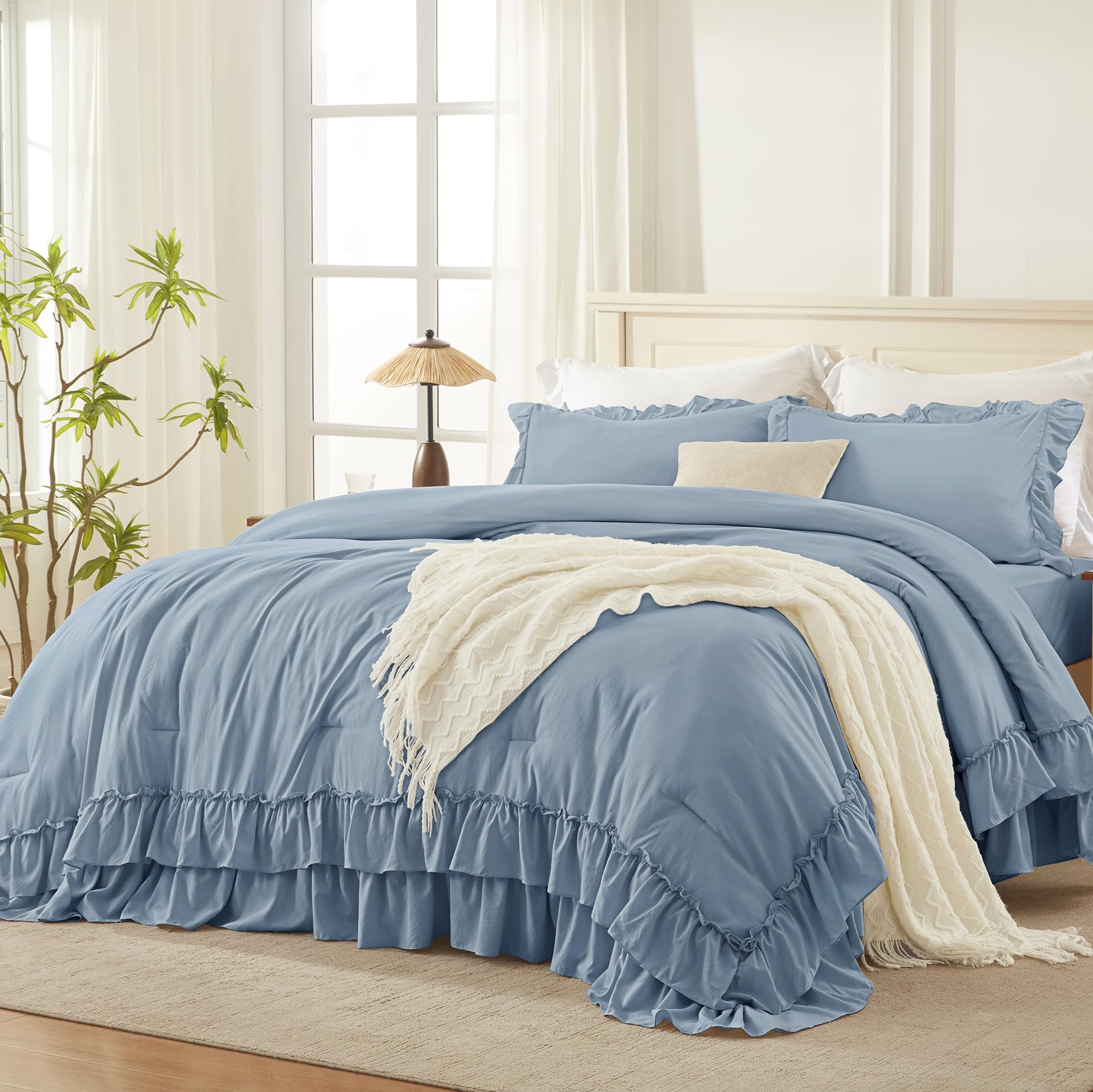 Amazon.com: Andency Grayish Blue Full Size Comforter Set, 3 Pieces ...