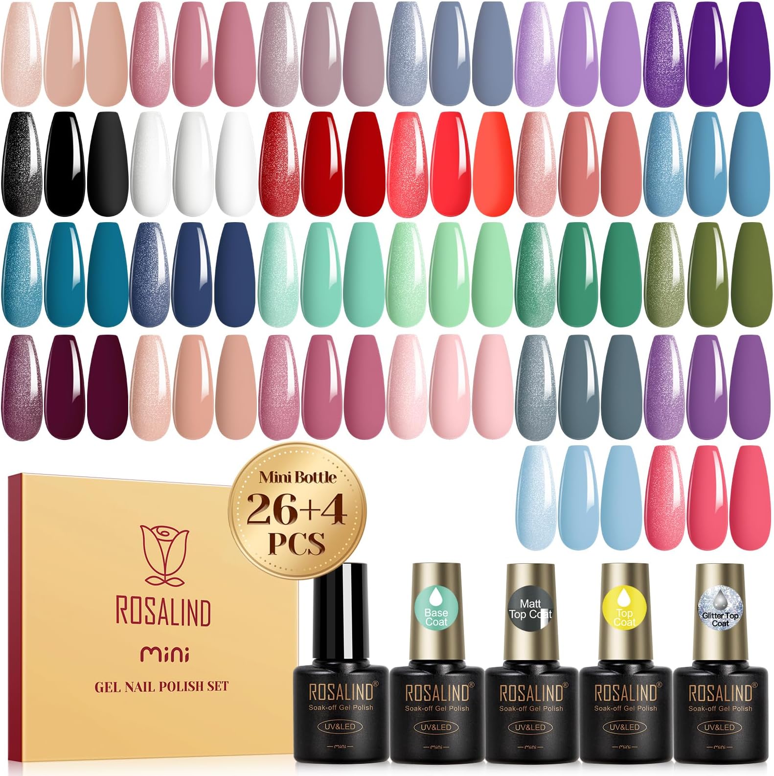 Amazon.com: ROSALIND 30PCS Gel Nail Polish Set with Base Glossy Matte ...