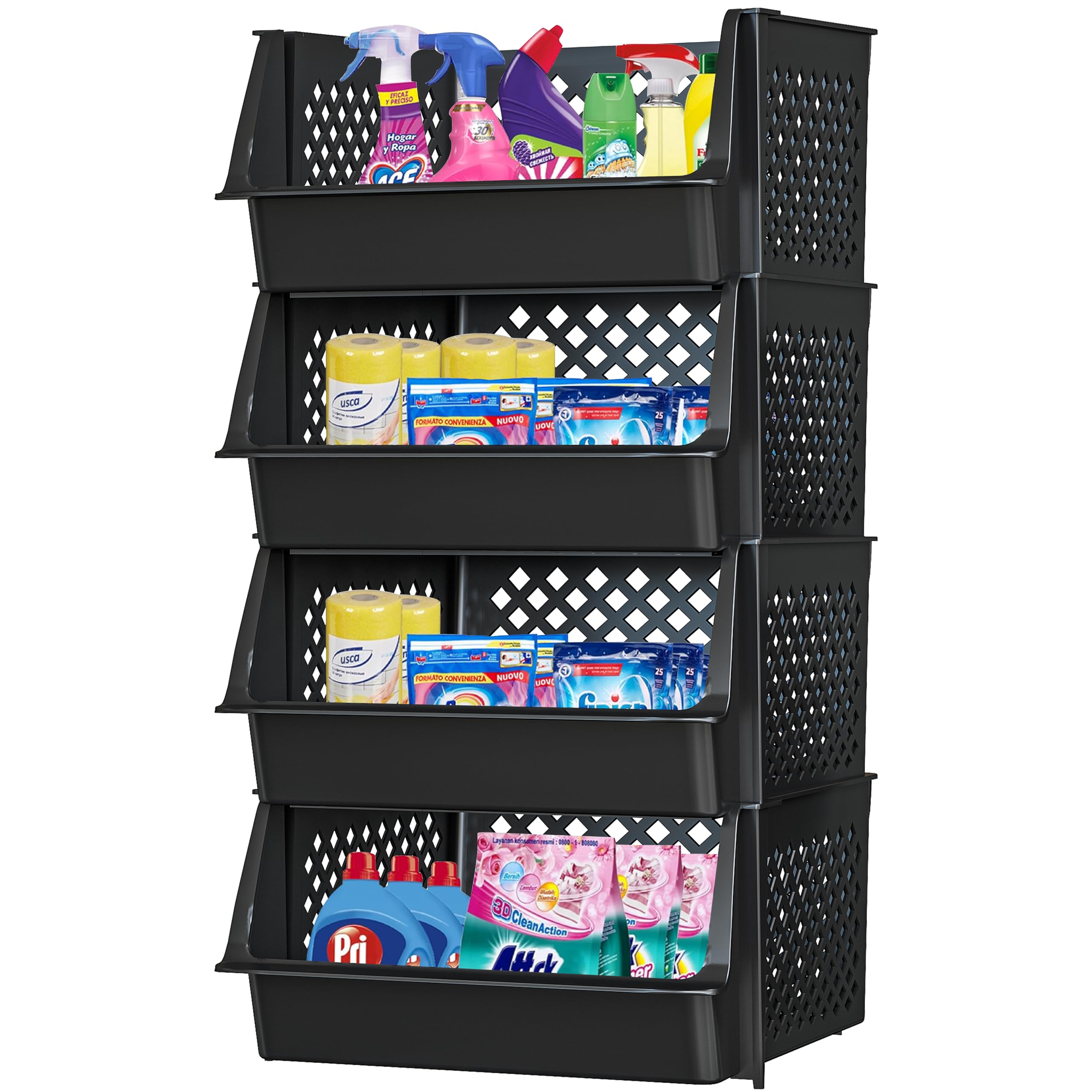 Skywin Large Plastic Stackable Storage Bins for Pantry - 4 Pack ...